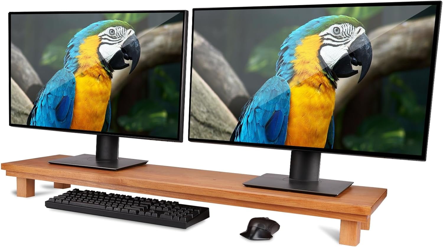 Cherry Wood Dual Monitor Stand Riser for Desk, 42 Inch Large Desktop ...