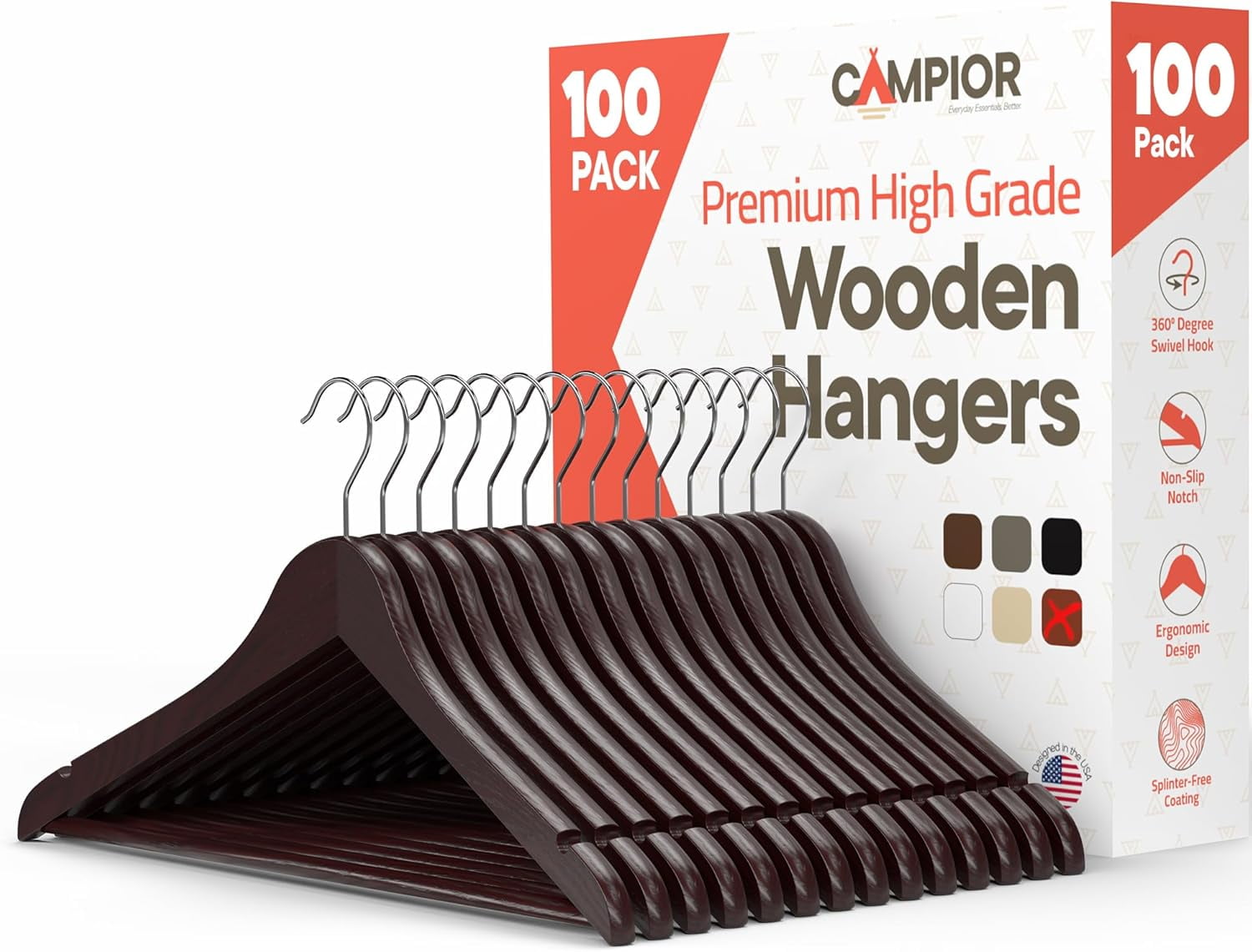 Cherry Wooden Hangers 100 Pack - Non-Slip - Walmart.com