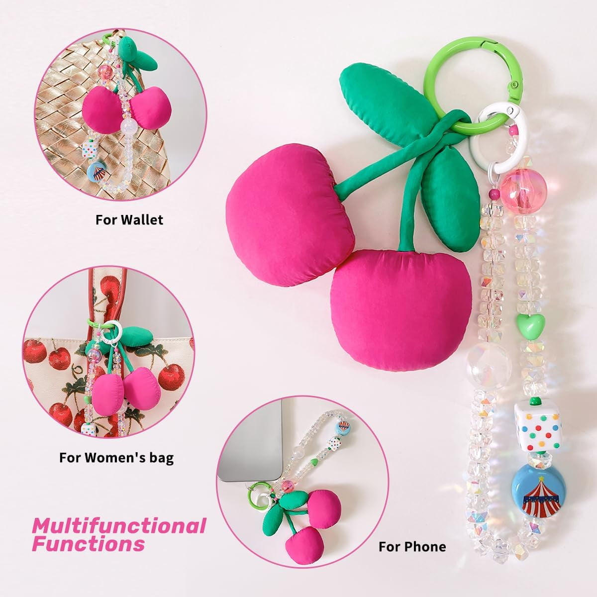 Cherry Wristlet Keychain Bracelet for Women and Girls, Key Ring Bangle ...