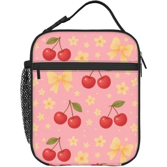 Cherry Yellow Flowers Bows Pink Lunch Box - Insulated Lunch Bags for ...