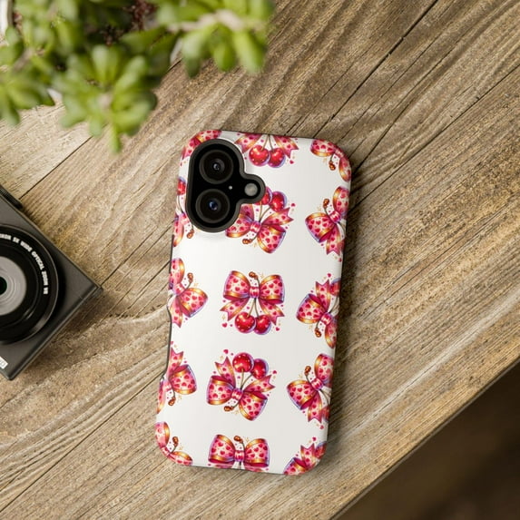 Cherry and Bow Coquette Romantic Heart Pattern Design Phone Case with ...