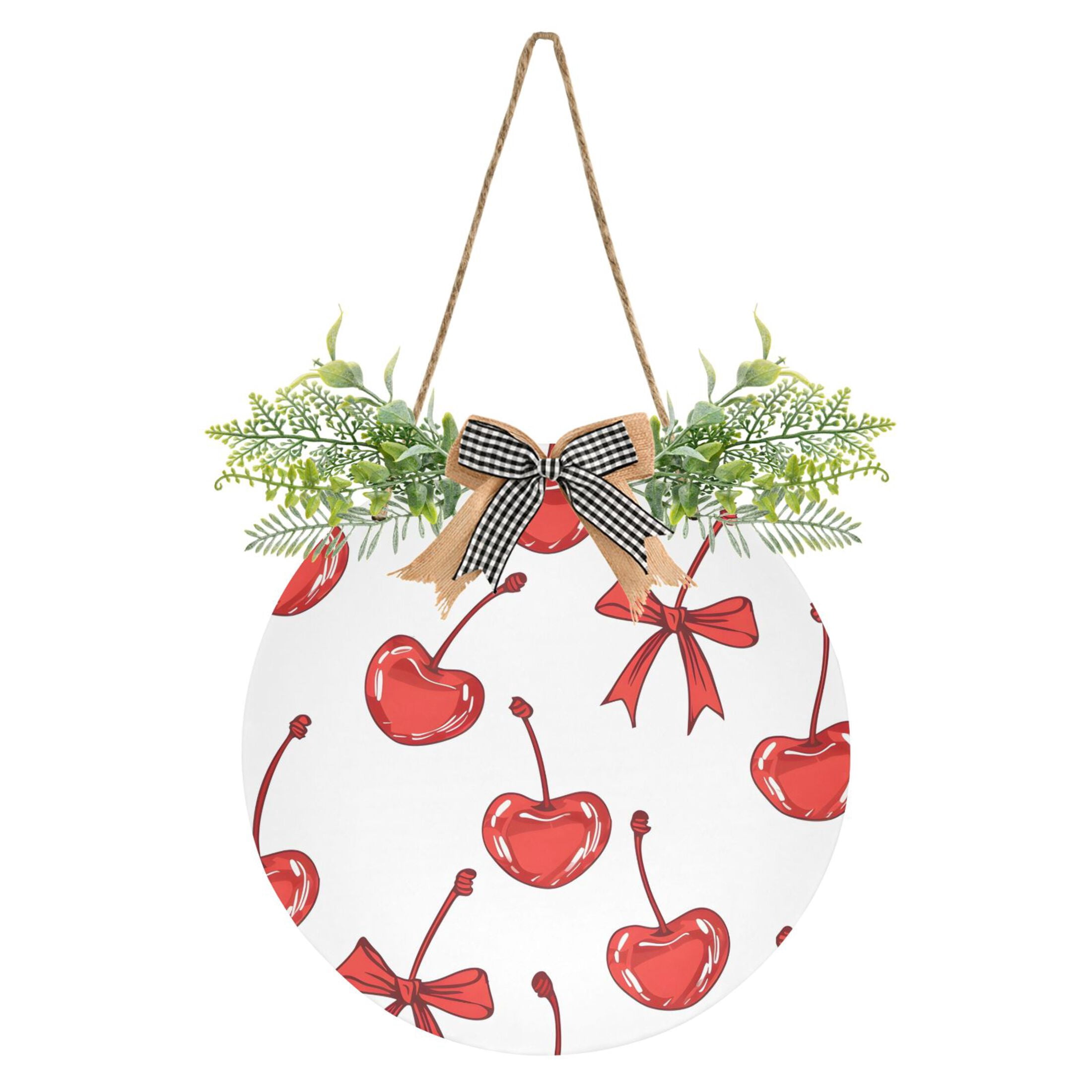 Cherry and Bow Welcome Front Door Sign Round 12 inch Porch Hanging Sign ...