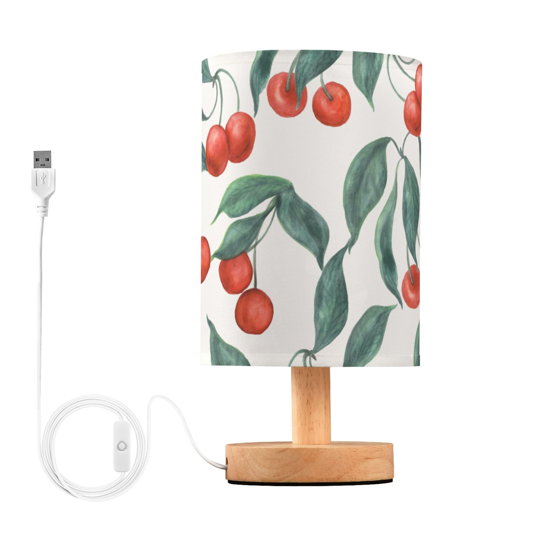 Cherry and Leaf Bedside Table Lamp LED Warm Lights with USB Charging ...