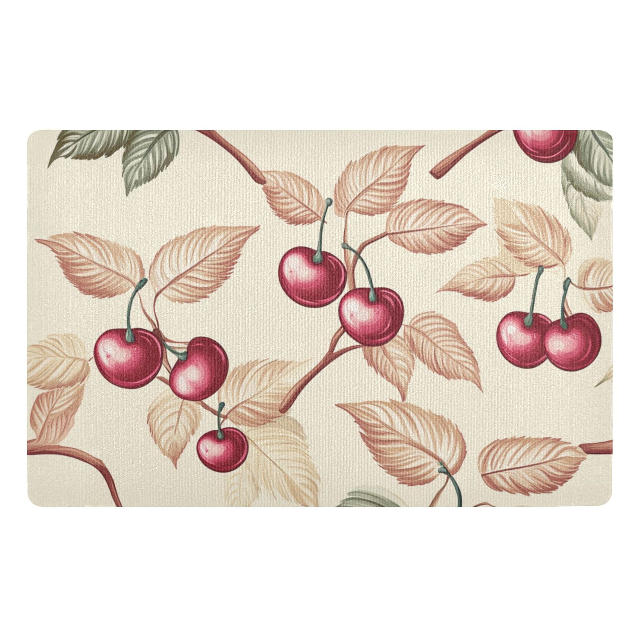 Cherry and Leaves Pattern Floor Door Mat Outdoor Indoor for Home ...