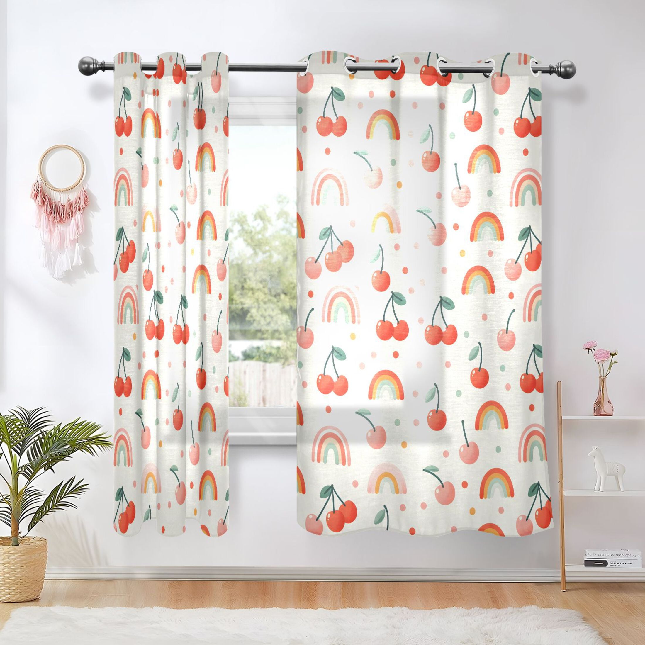 Cherry and Rainbow Sheer Curtains 2 Panels Set Grommet Drapes for ...