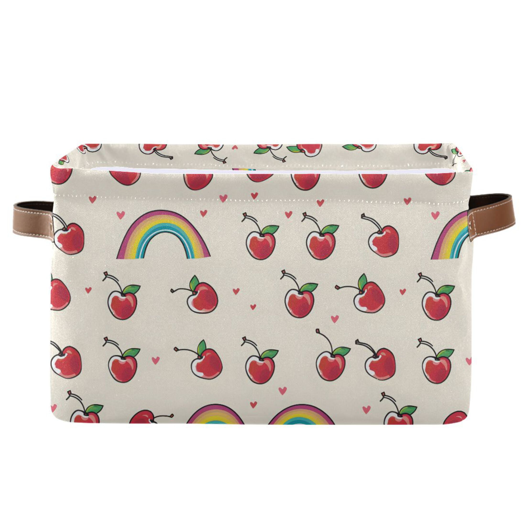 Cherry and Rainbow Storage Bins with Handle Fabric Organizer Basket ...