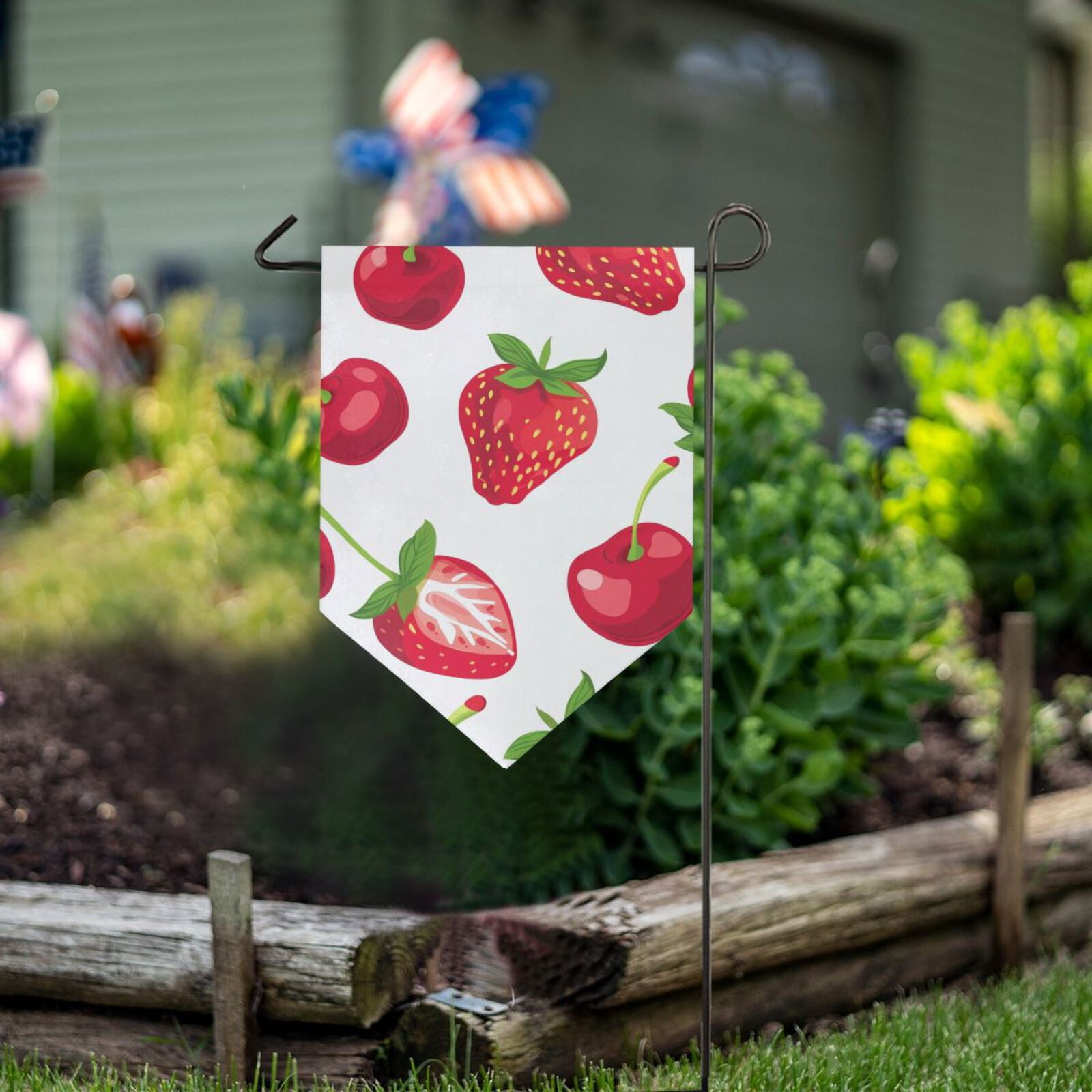 Cherry and Strawberry Garden Flag 18" x 12.5" Double Sided Yard Lawn ...