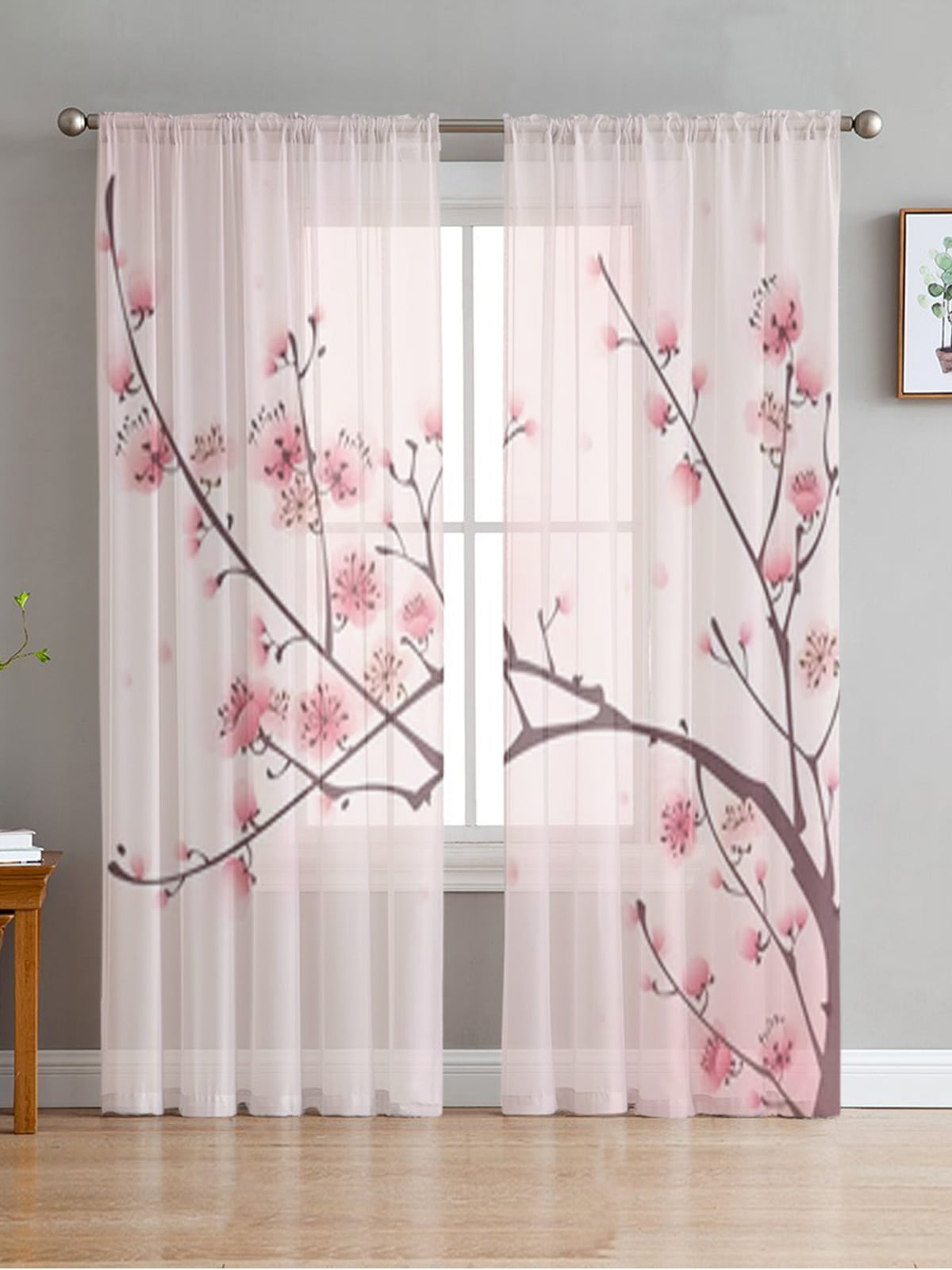 Cherry-blossom Chiffon Sheer Curtains For Living Room Bedroom r Kitchen ...