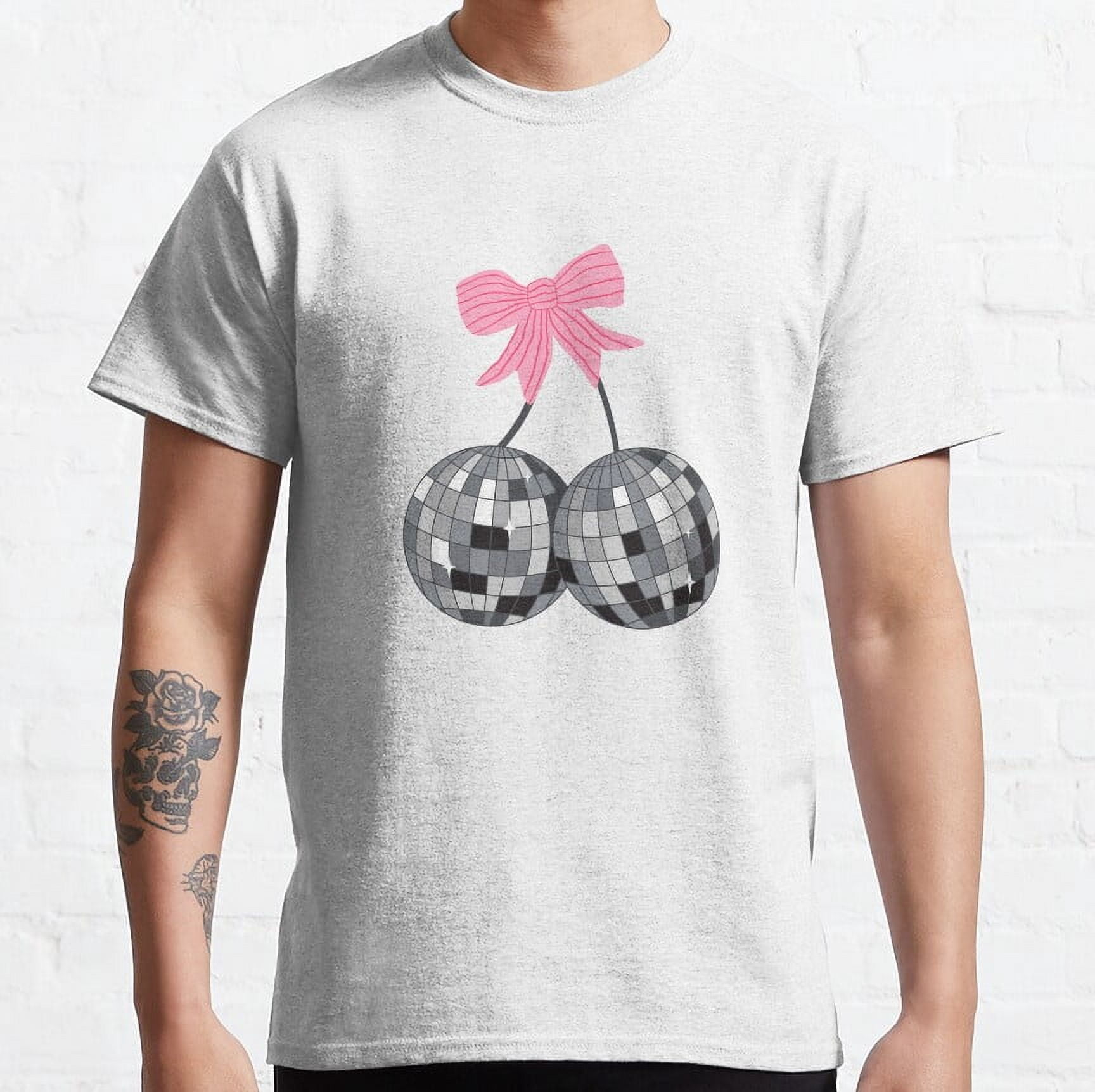 Cherry disco balls with bow. Y2K aesthetic. Grey. Classic T-Shirt ...