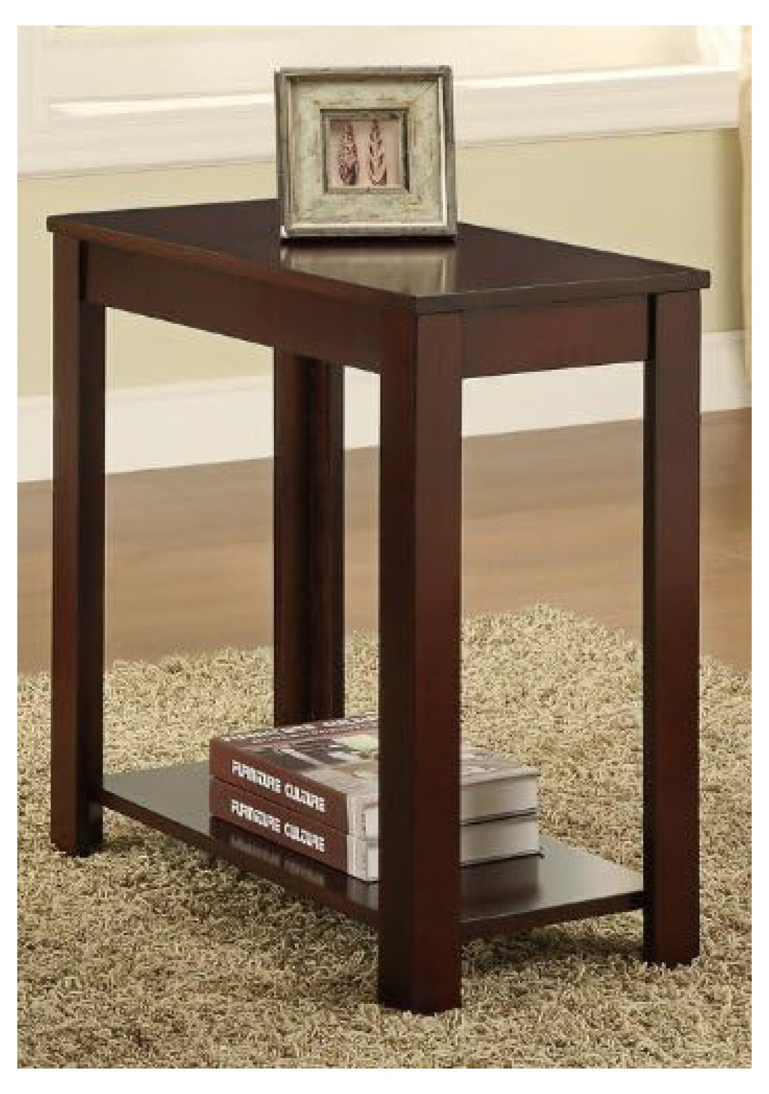 Cherry finish wood rectangular chair side end table with lower shelf ...