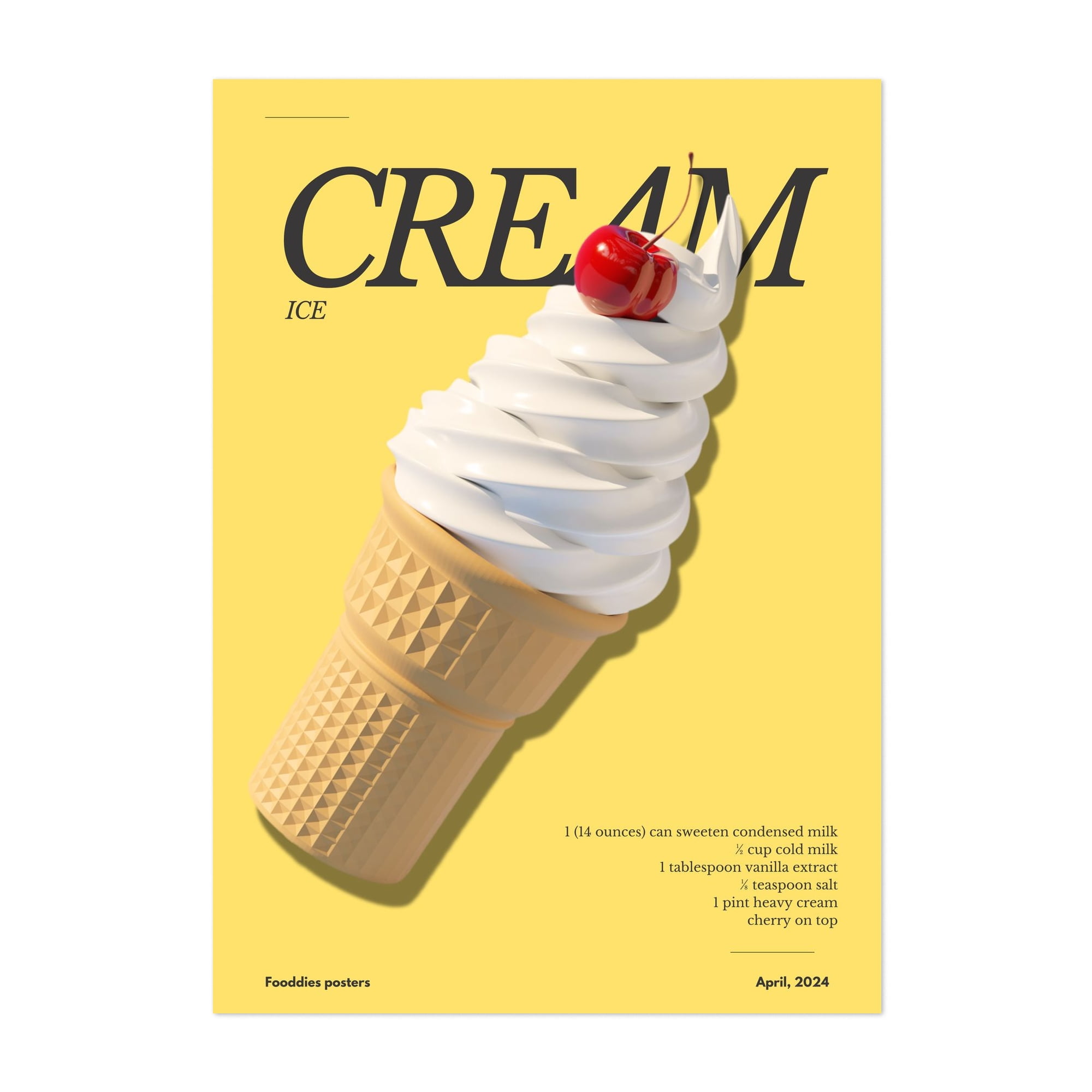 Cherry on Top Ice Cream - Typography Kitchen Decor Modern Art Summer ...