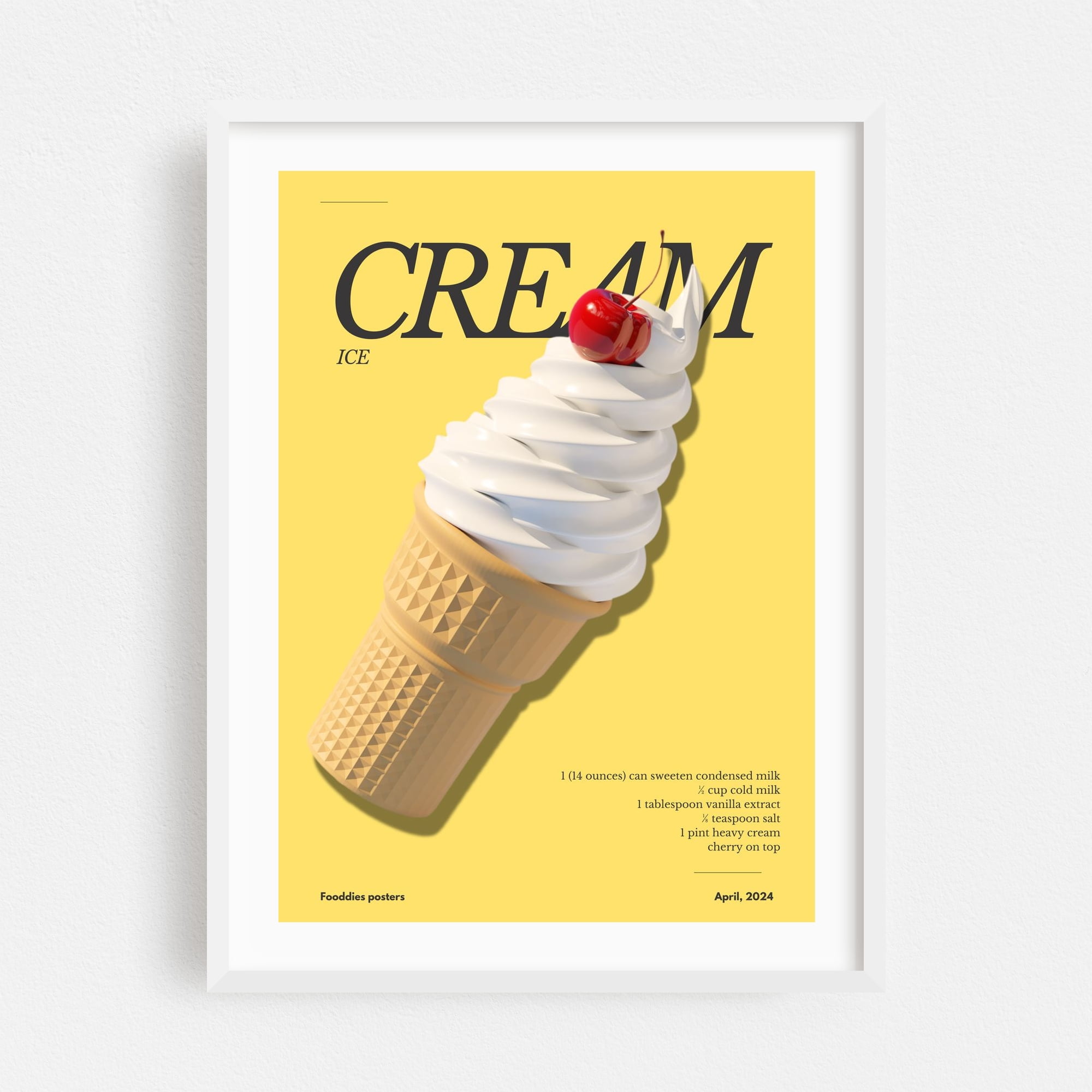 Cherry on Top Ice Cream - Typography Kitchen Decor Modern Art Summer ...