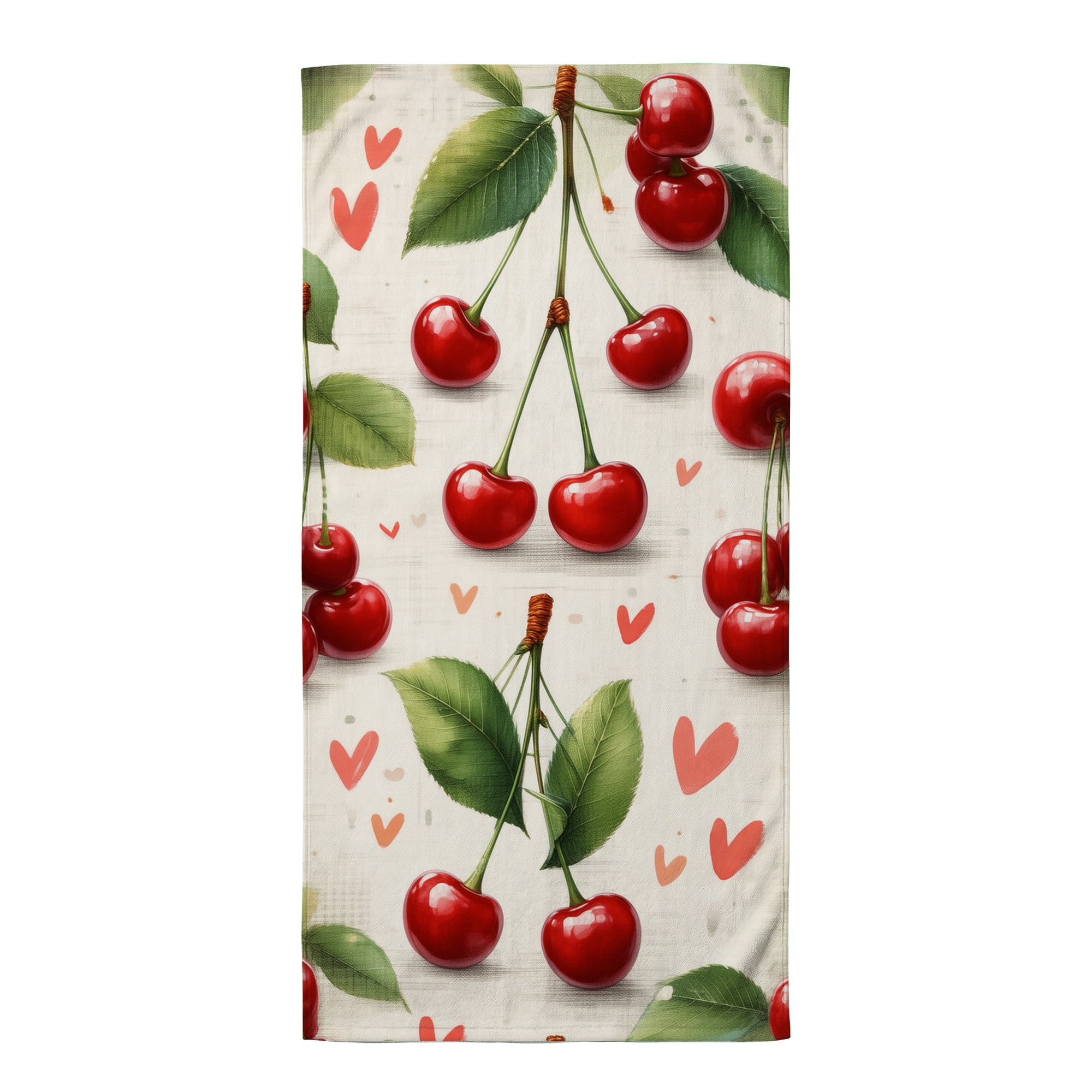 Cherry towels a bunch of cherries with hearts on a white background ...