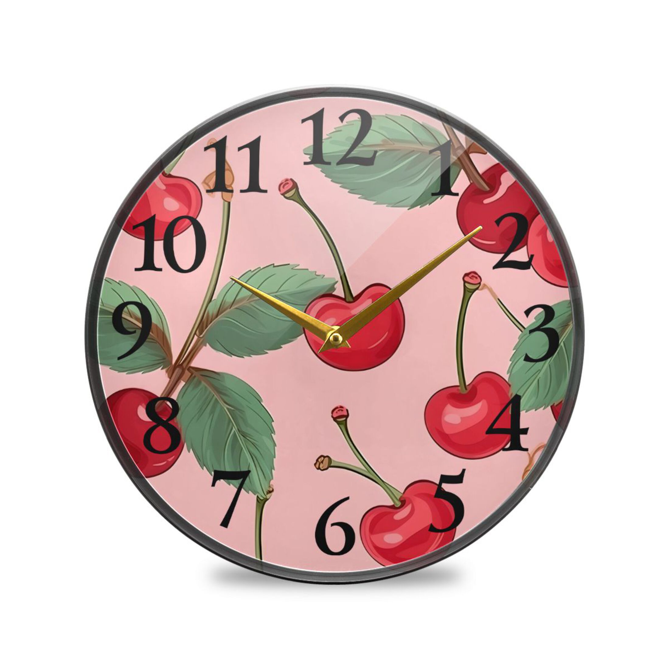 Cherry with Leaves Wall Clocks Battery Operated 9.5 Inch Round Clock ...