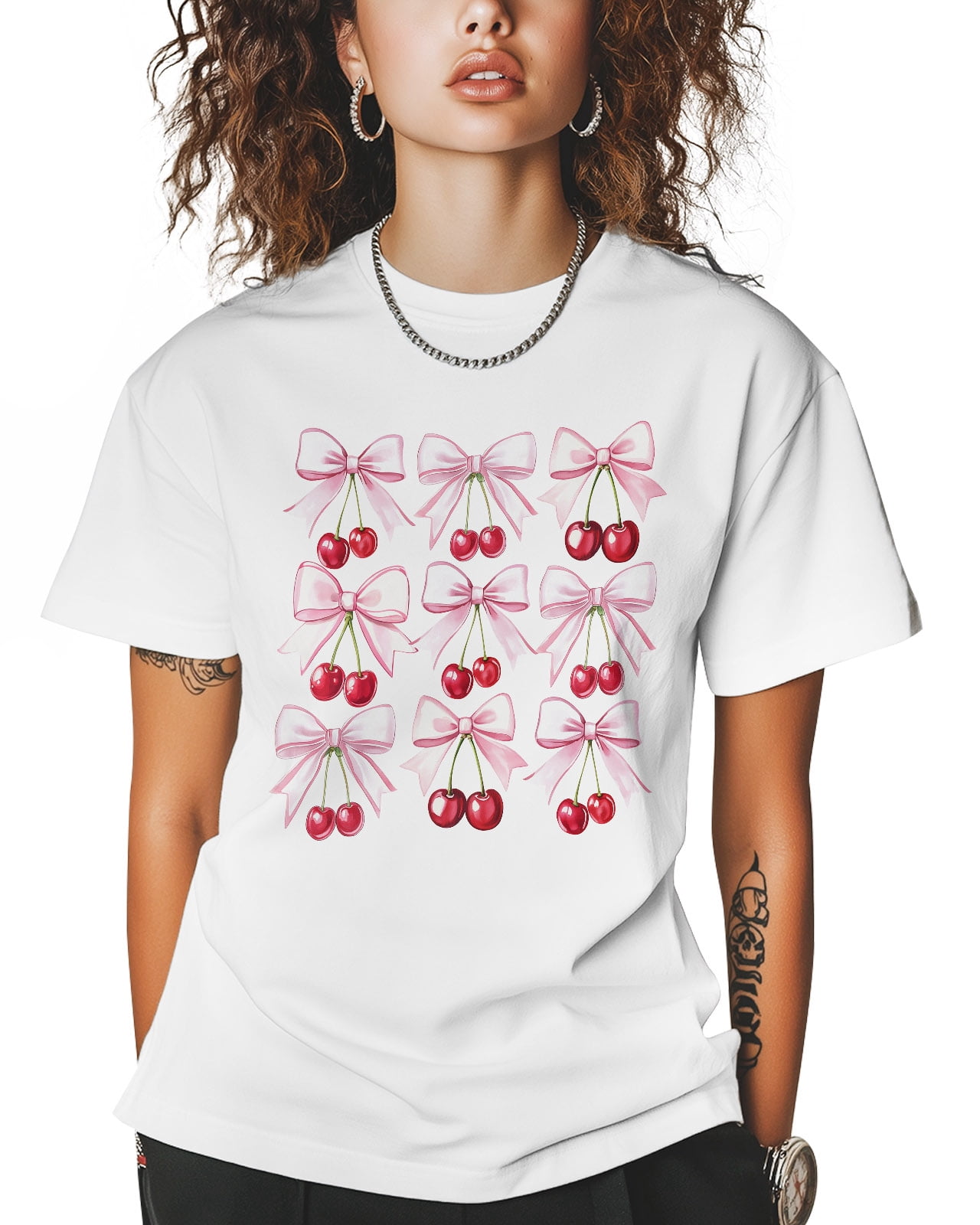Cherry with T Shirts for Women Short Sleeve Cotton Crewneck T-Shirt ...