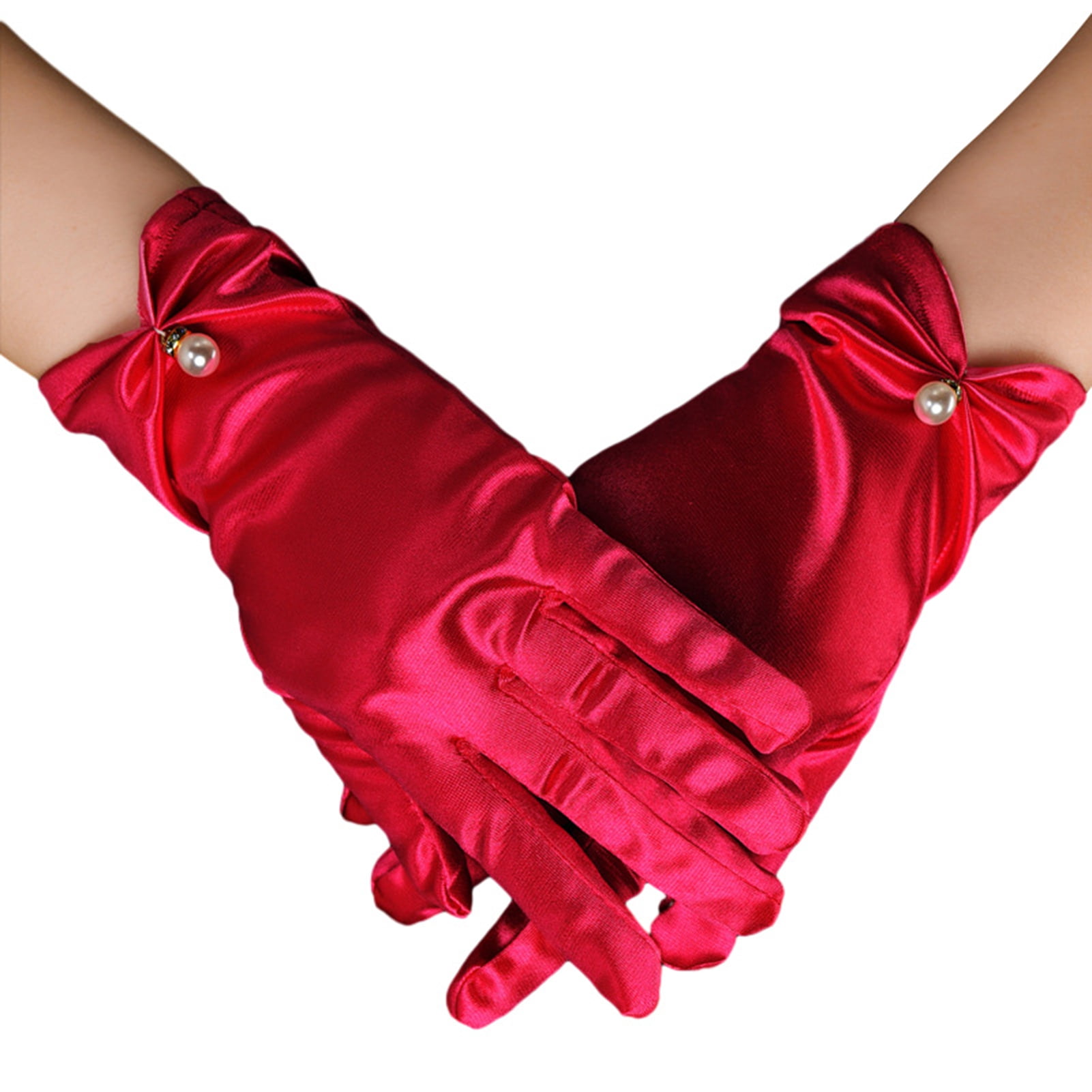 CherryHome Women Dress Gloves Vintage Satin Bride Gloves with Pleated ...