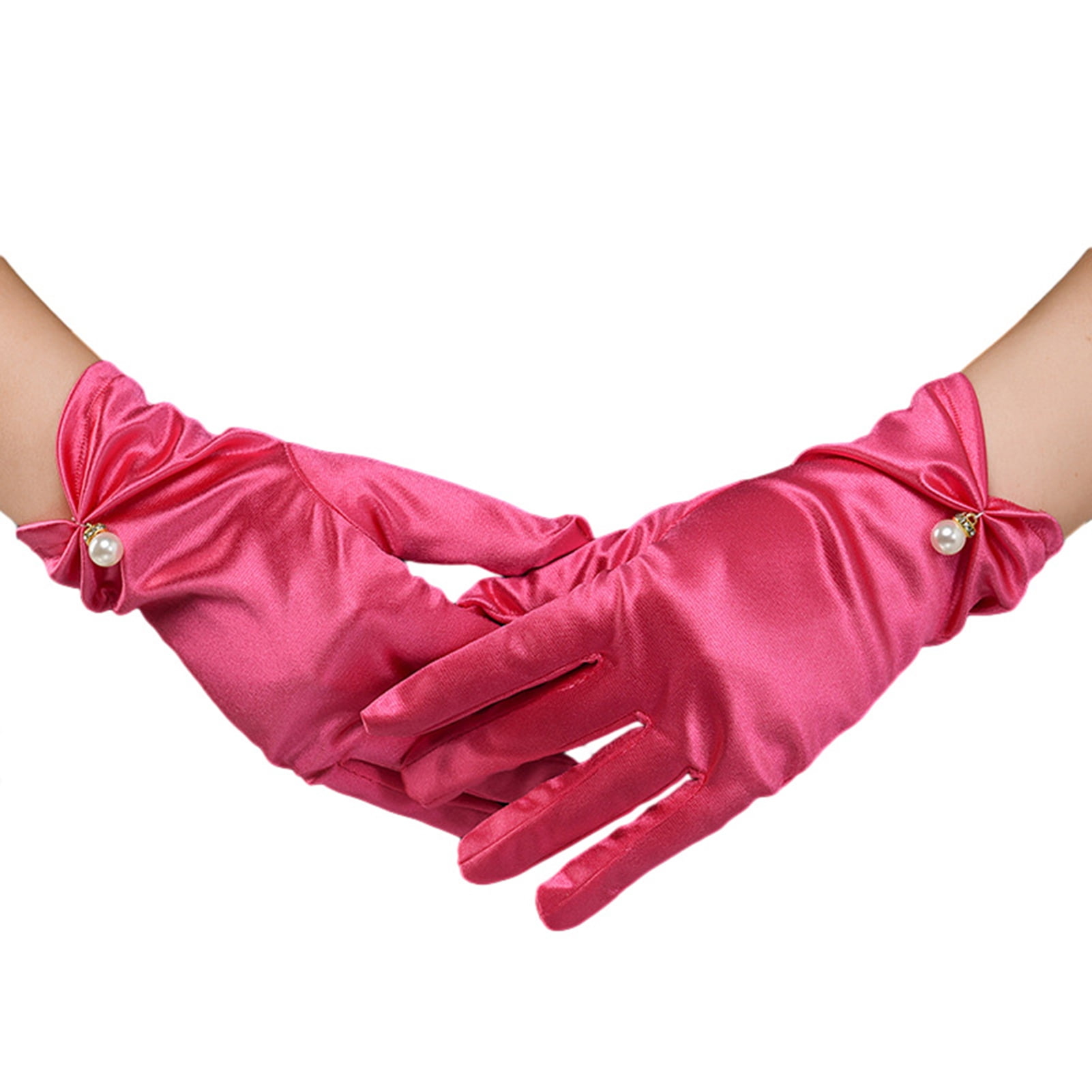 CherryHome Women Dress Gloves Vintage Satin Bride Gloves with Pleated ...