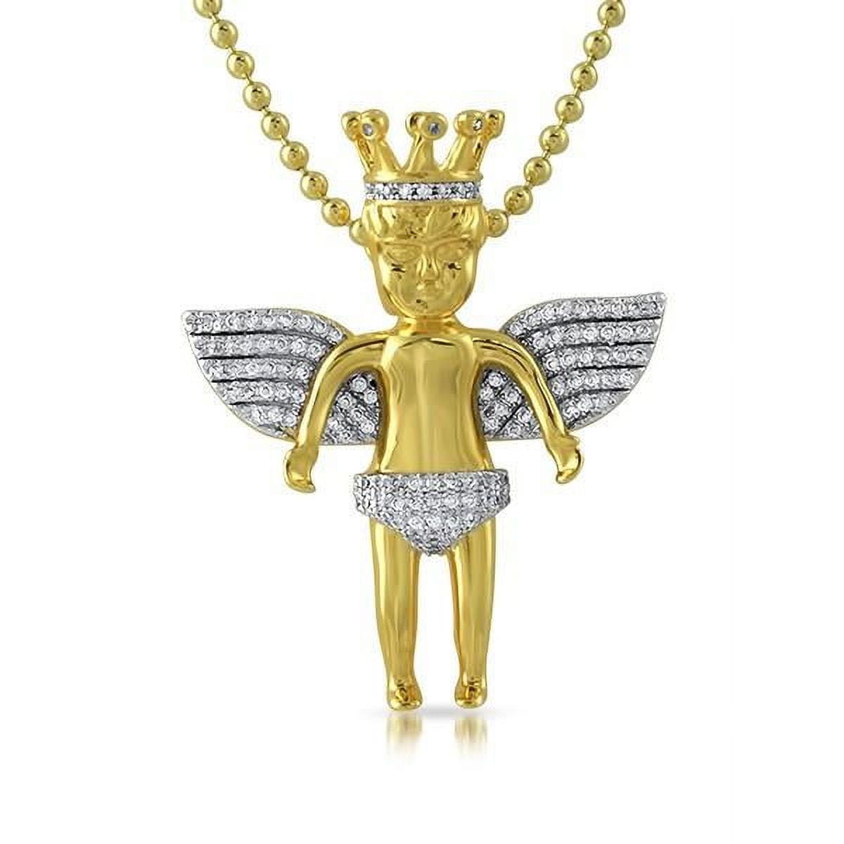 Cherub Angel Crowned Gold Micro Pave Pendant - Walmart.com