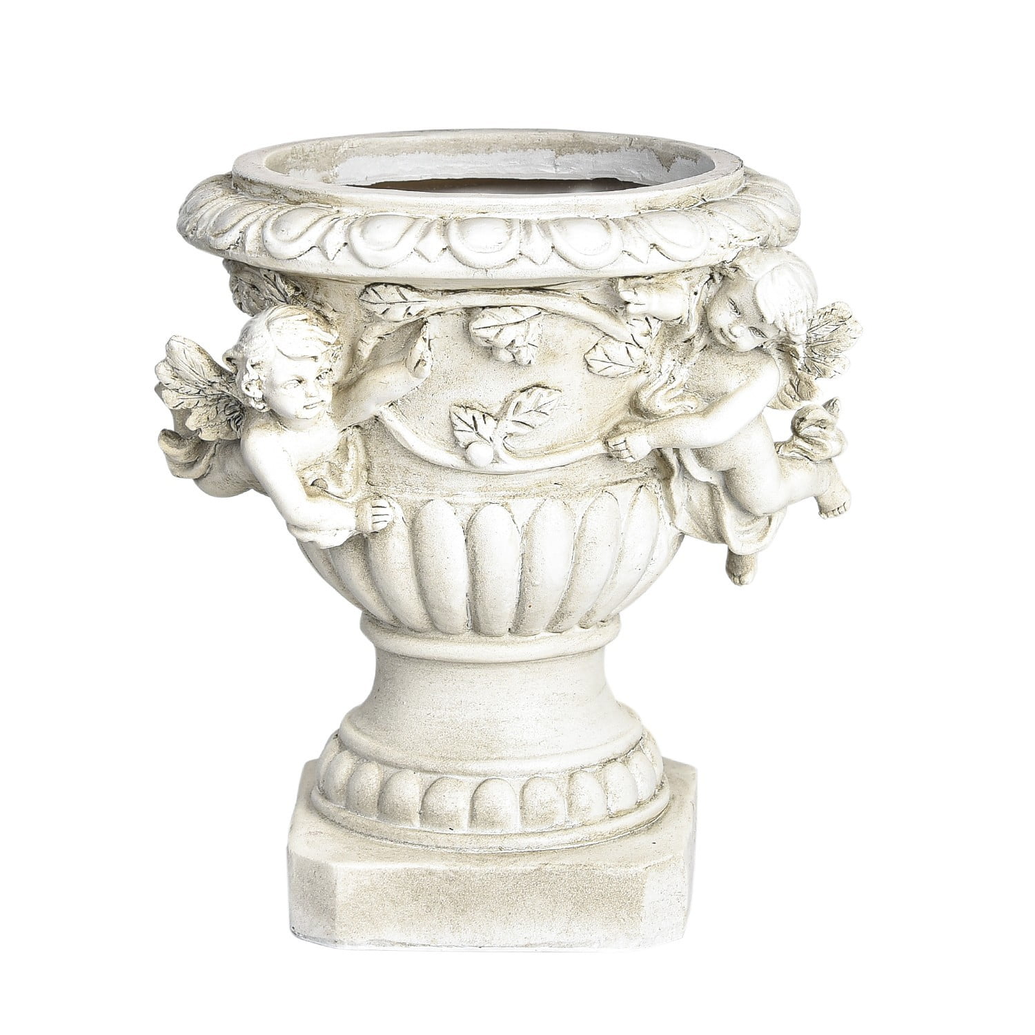 Cherub Urn Planters, Resin Garden Angel Statues Rustic White Flower ...