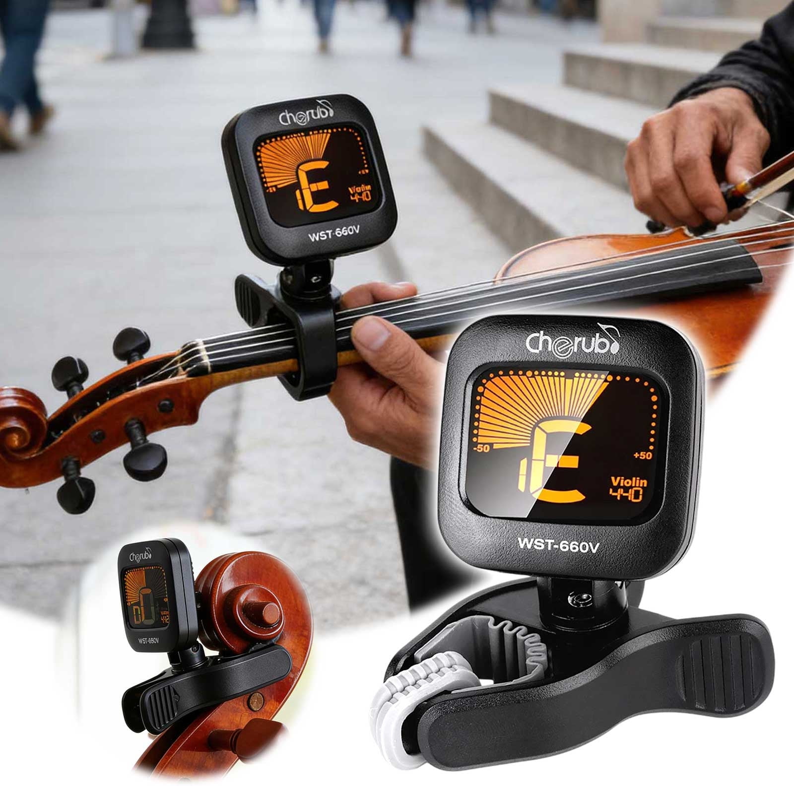 Cherub WST 660V Clip On Violin Tuner 360° Rotatable LCD Display ...