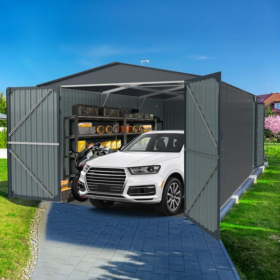 Chery Industrial Metal Garage Shed,20 x 13 FT Outdoor Storage Shed for Car, Truck, Bike ...