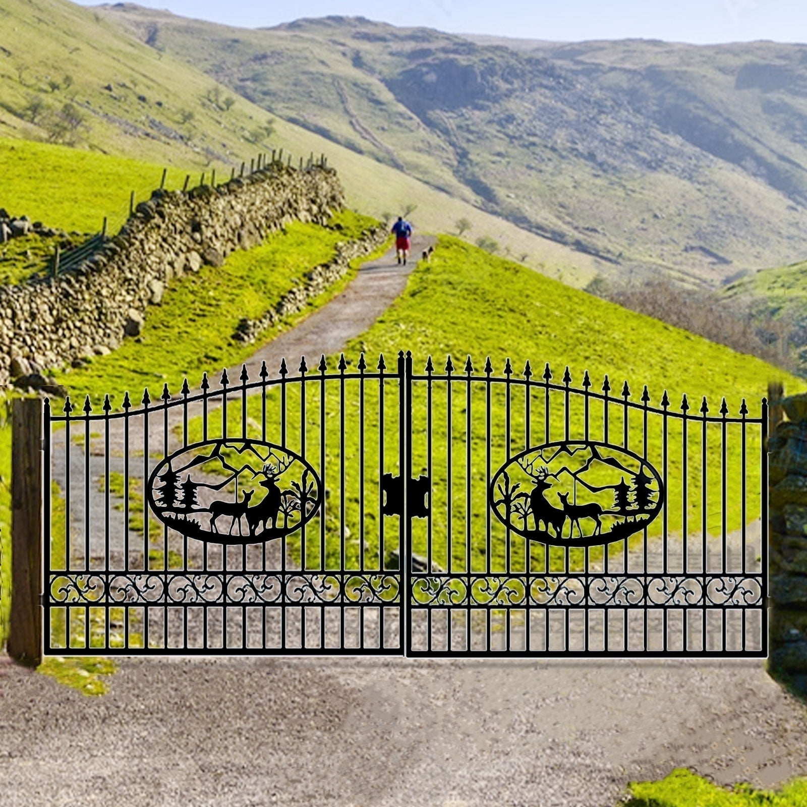 Chery Industrial 20x8 ft Steel Dual Swing Driveway Gate with Deer ...
