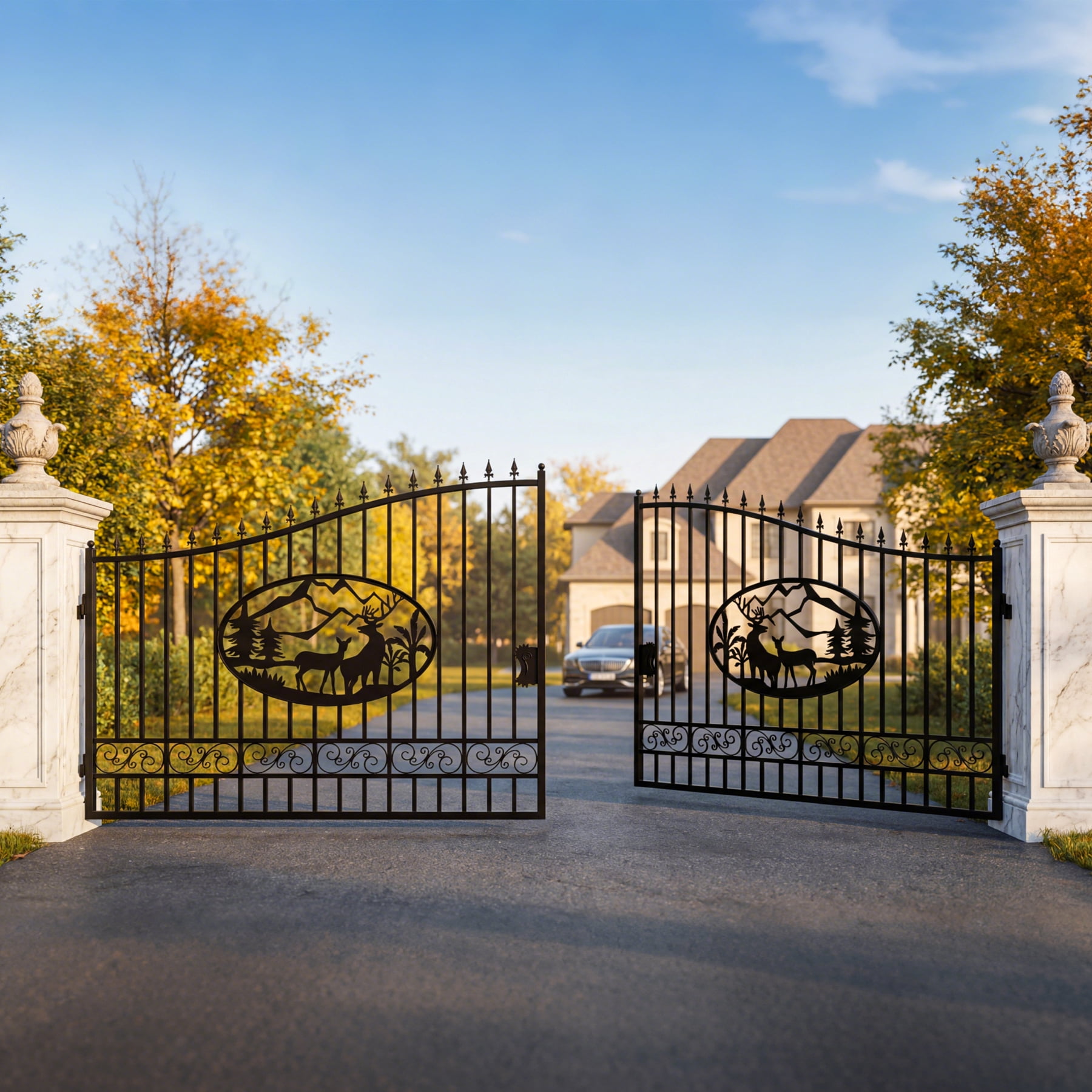 Chery Industrial 20x8 ft Steel Dual Swing Driveway Gate with Deer ...