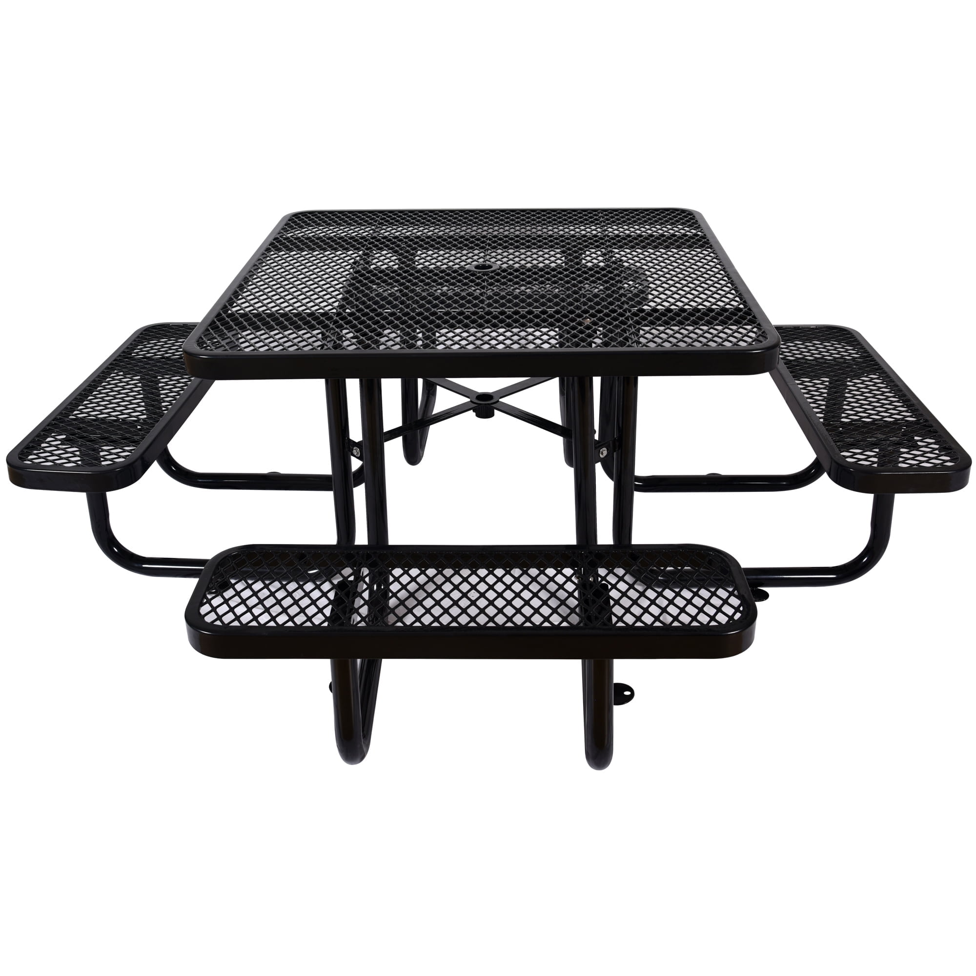 Chery Industrial 46 Inches Square Metal Picnic Table with Black Finish and Umbrella Hole,Black ...