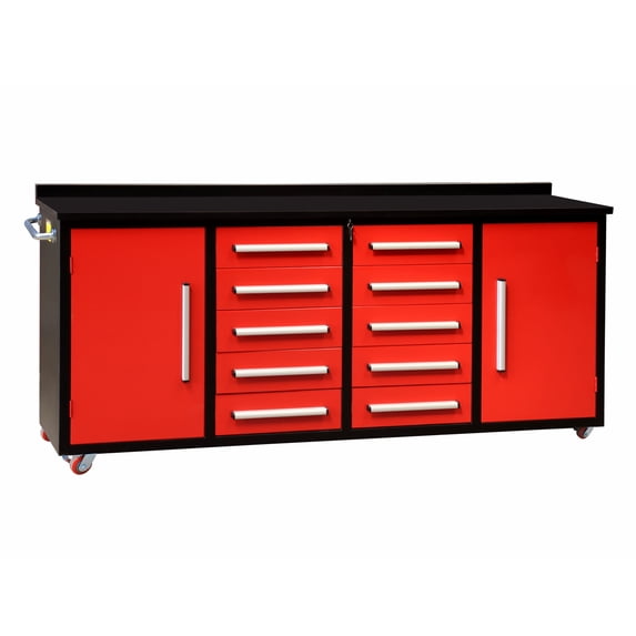 Work Bench,Heavy Duty 7FT 10-Drawers 2-Cabinets Storage Cabinets with ...