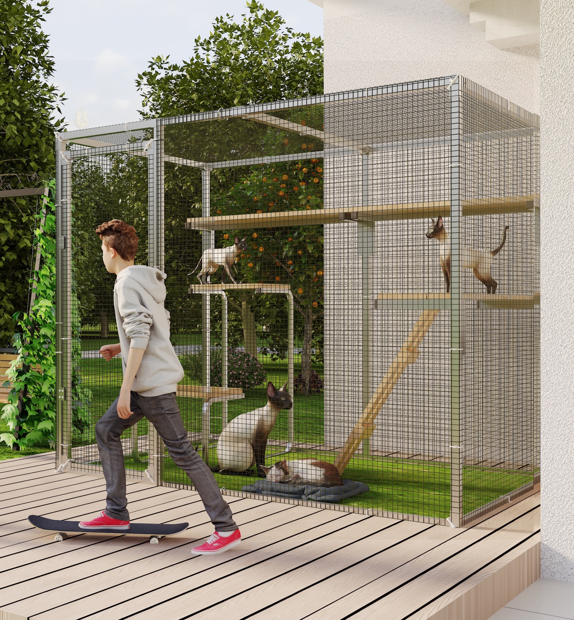 Chery Industrial Outdoor Large Catio House for 2-3 Cats Weatherproof ...