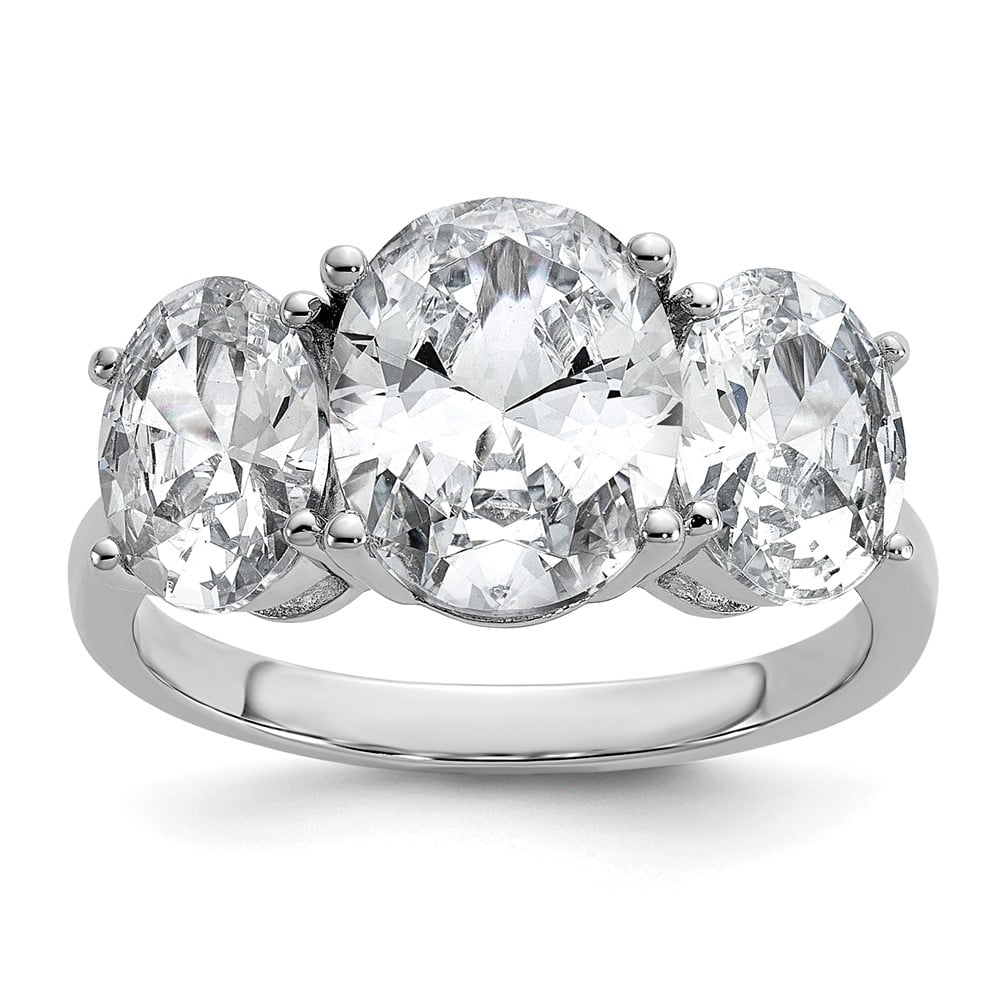 Cheryl M Sterling Silver Rhodium-plated Polished Oval CZ 3-Stone Ring ...