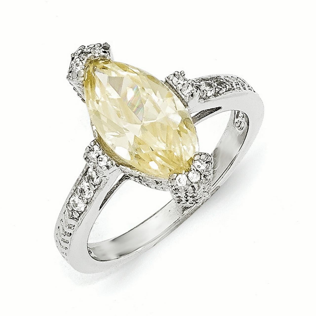 Cheryl M Sterling Silver Textured Yellow and White CZ Marquise Ring ...