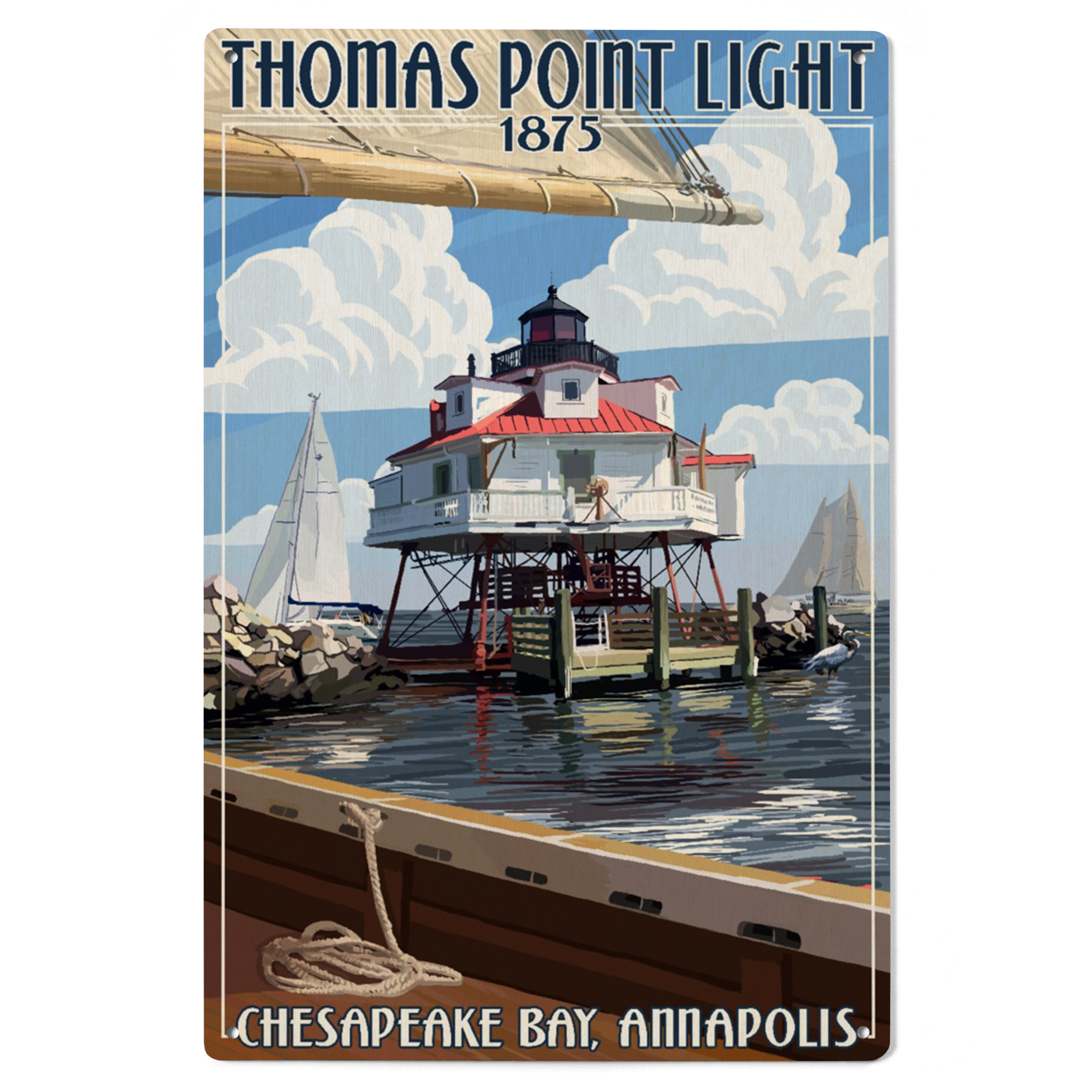 Chesapeake Bay, Annapolis, Maryland, Thomas Point Light Birch Wood Wall ...