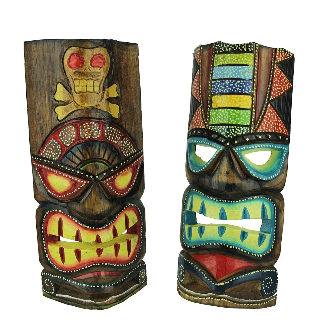 Chesapeake Bay Ltd 12 inch Carved Wood Tiki Totem Wall Mask Tropical ...