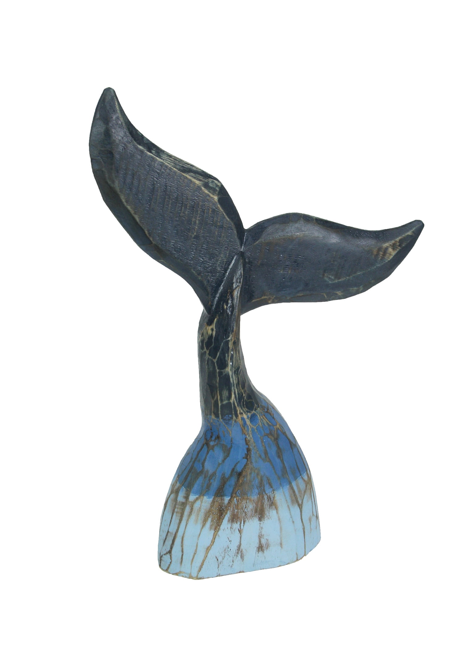 Chesapeake Bay Ltd Coastal Blue Carved Wood Whale Tail Tabletop Statue ...