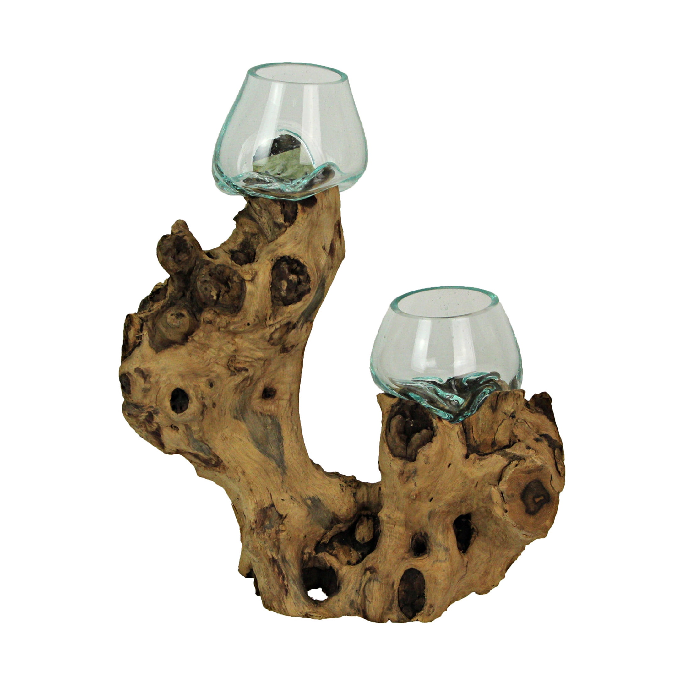 Chesapeake Bay Ltd. Molten Glass On Root Wood Double Decorative Bowl ...