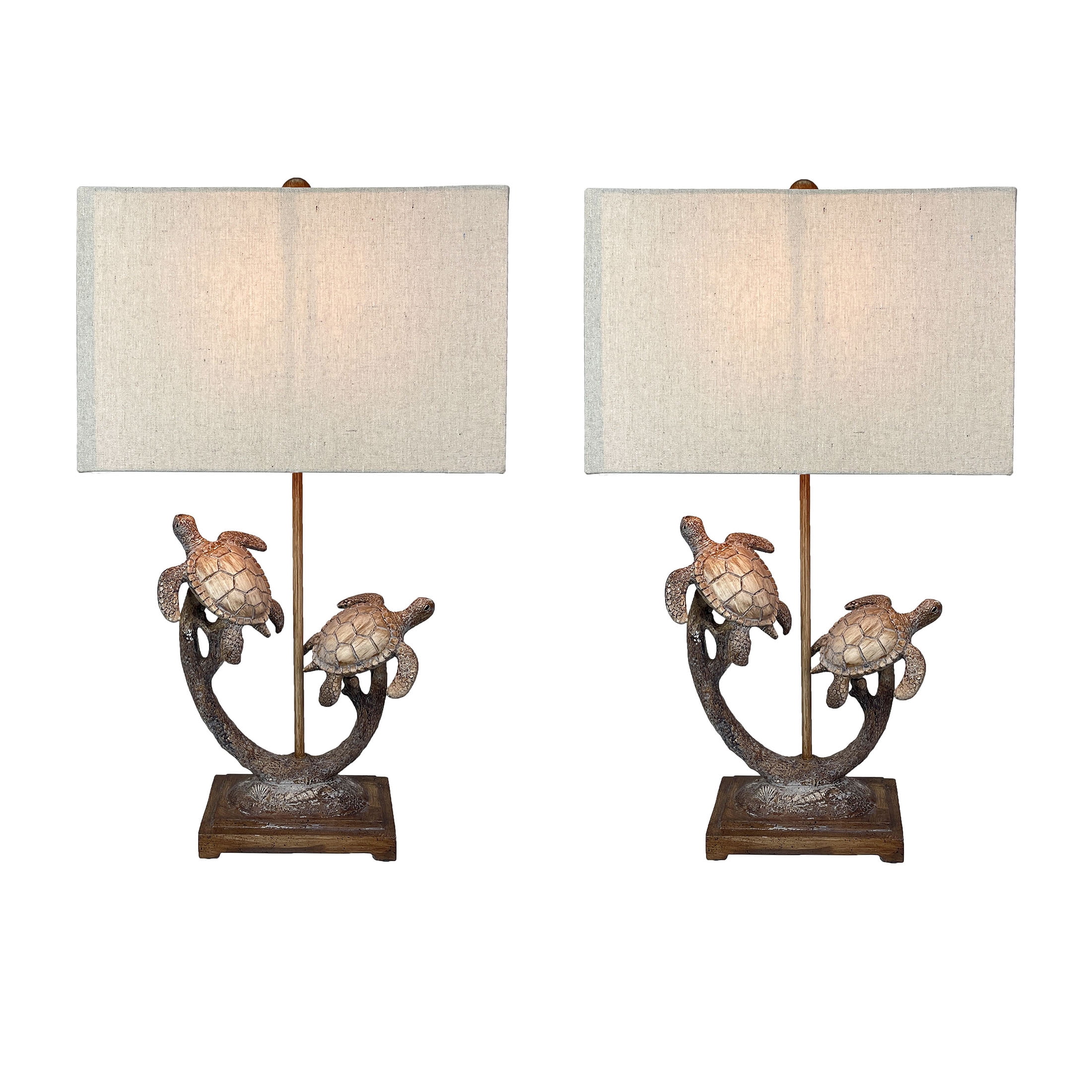Chesapeake Bay Ltd. Set of 2 Double Sea Turtle Table Lamps Coastal ...