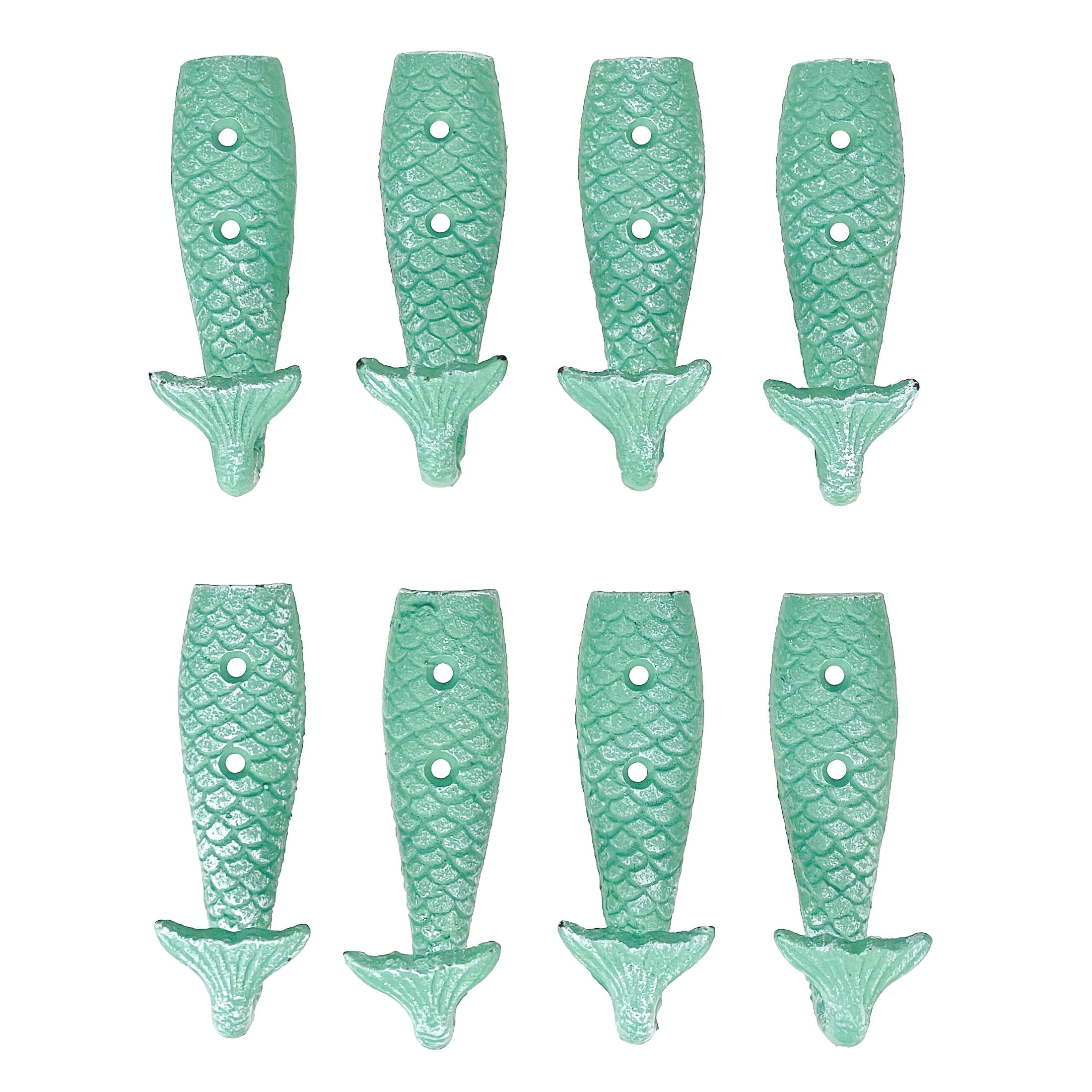 Chesapeake Bay Ltd Set of 8 Cast Iron Mermaid Tail Wall Hooks Green ...