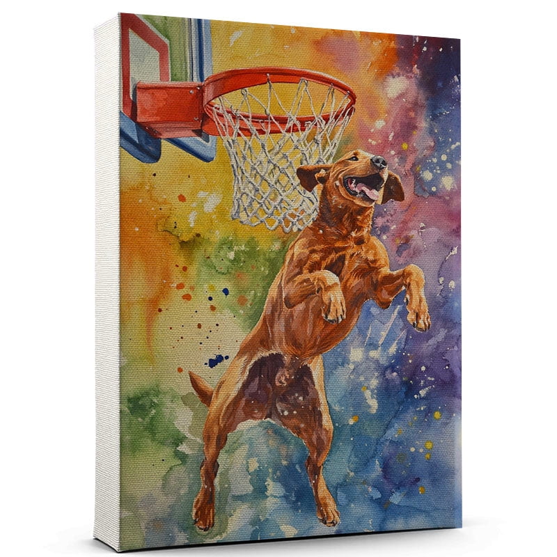 Chesapeake Bay Retriever Dog Playing Basketball Wall Stretched Canvas ...