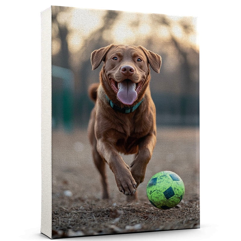 Chesapeake Bay Retriever Dog Playing Soccer Stretched Canvas Size 8x12 ...