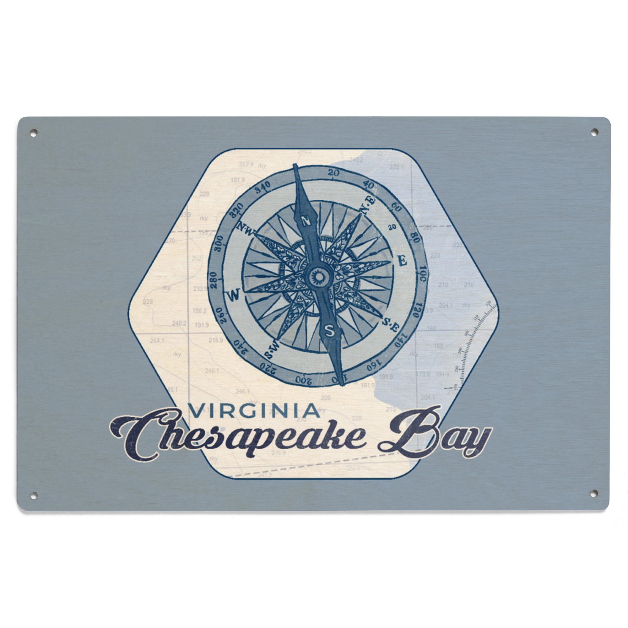 Chesapeake Bay, Viriginia, Compass, Blue, Coastal Icon, Contour Birch ...