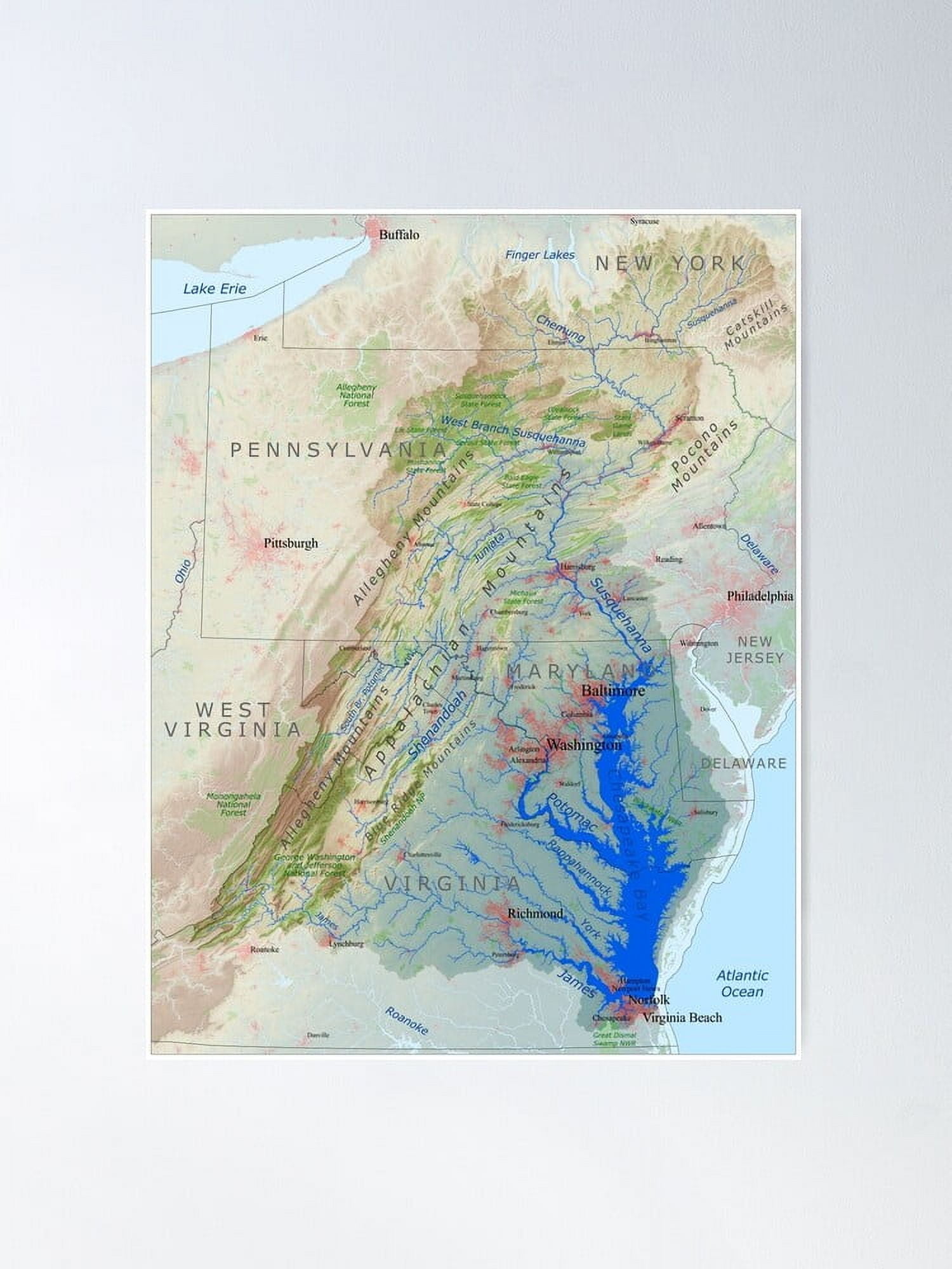 Chesapeake Bay Watershed Map - Labeled Poster - Walmart.com