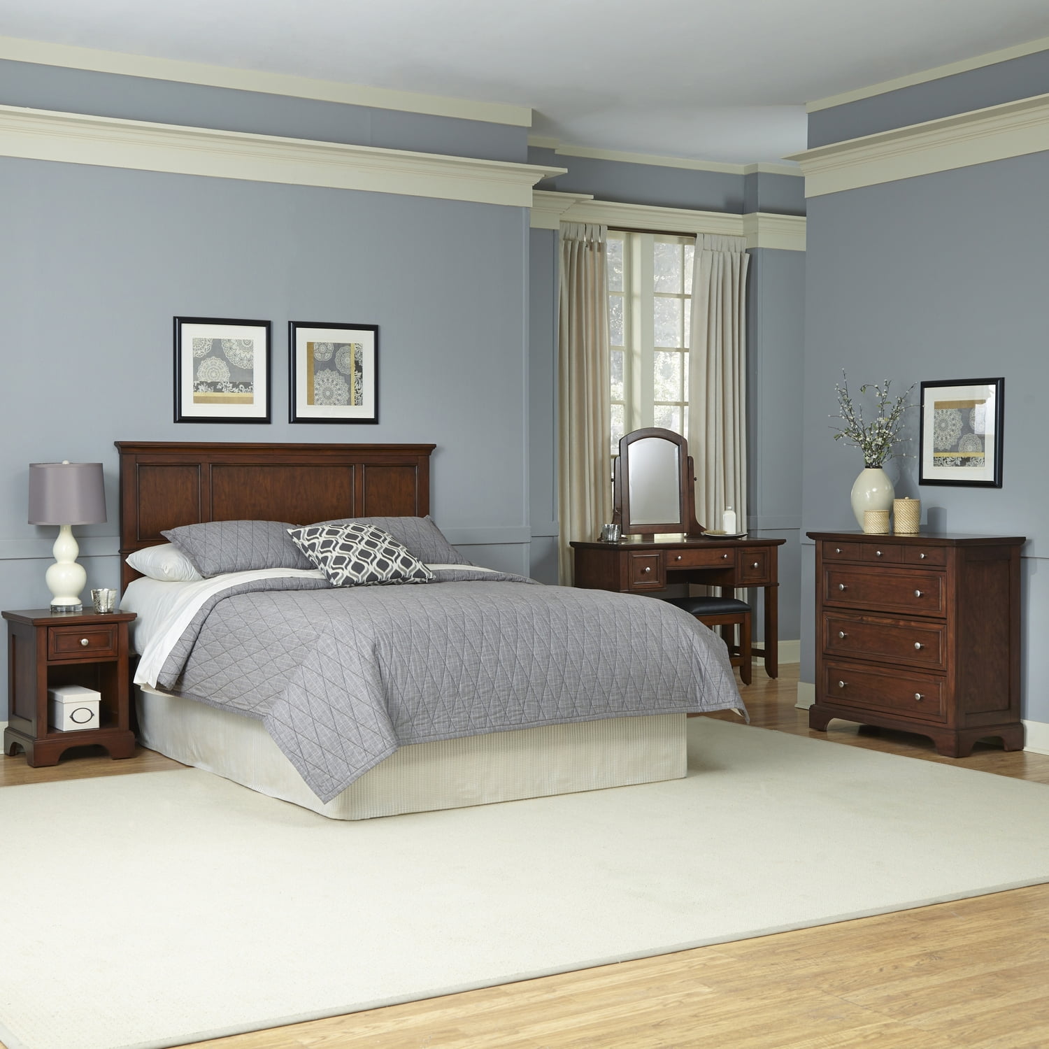 Chesapeake Cherry Headboard, Night Stand, Chest, Vanity, and Bench-Size ...