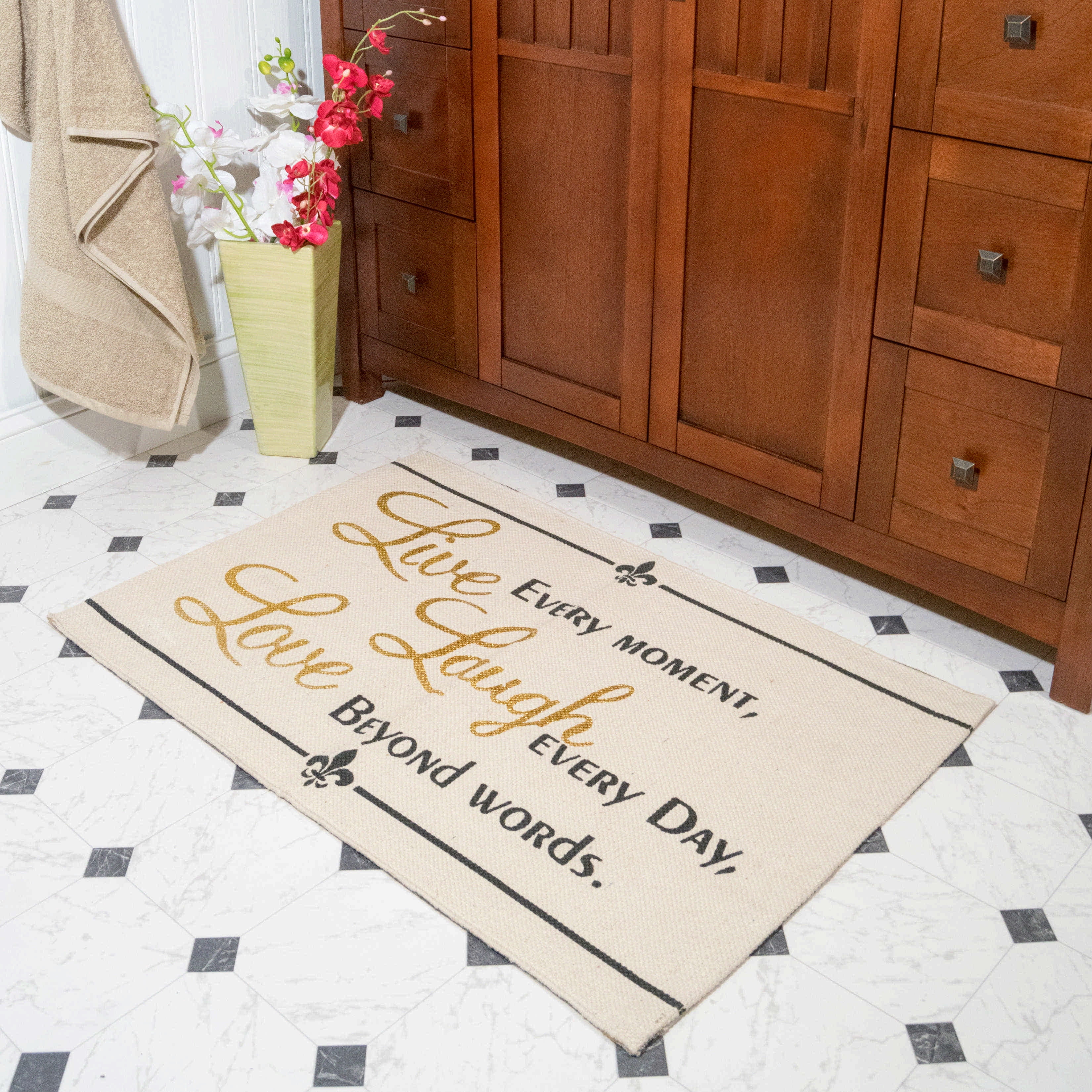 Chesapeake Cotton printed typography Natural Pattern rug (24"x36 ...