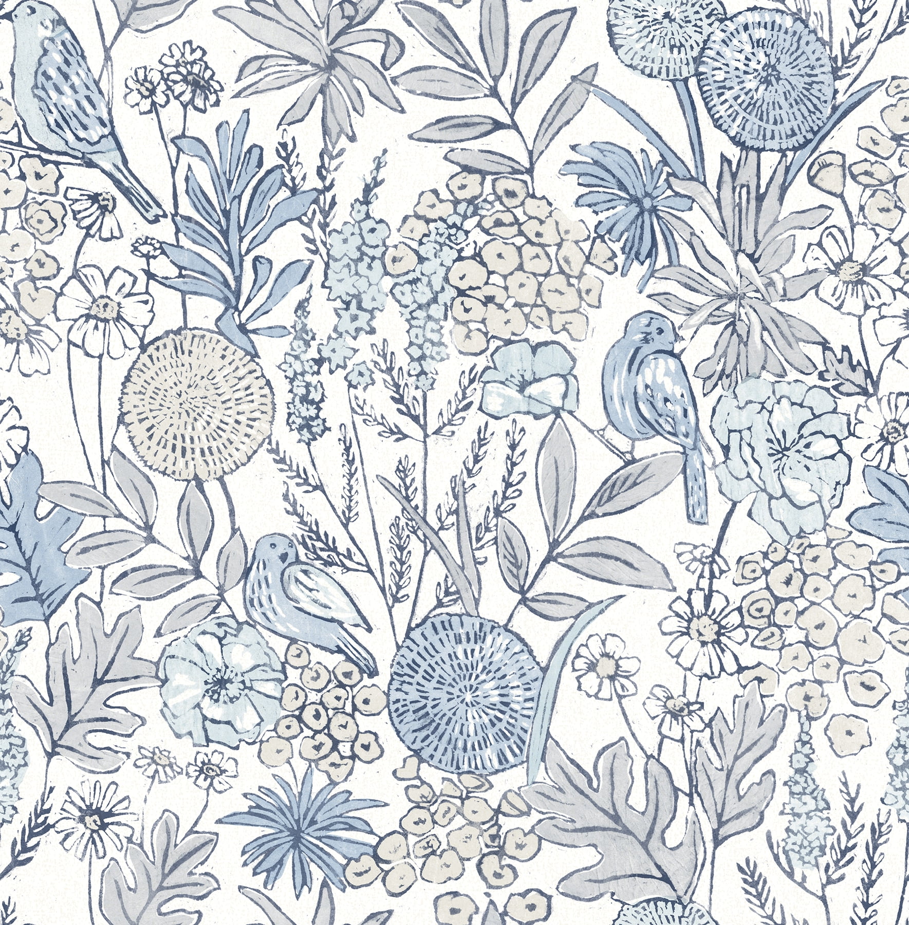 Chesapeake Goldfinch Blue Birds and Blooms Wallpaper - Walmart.com