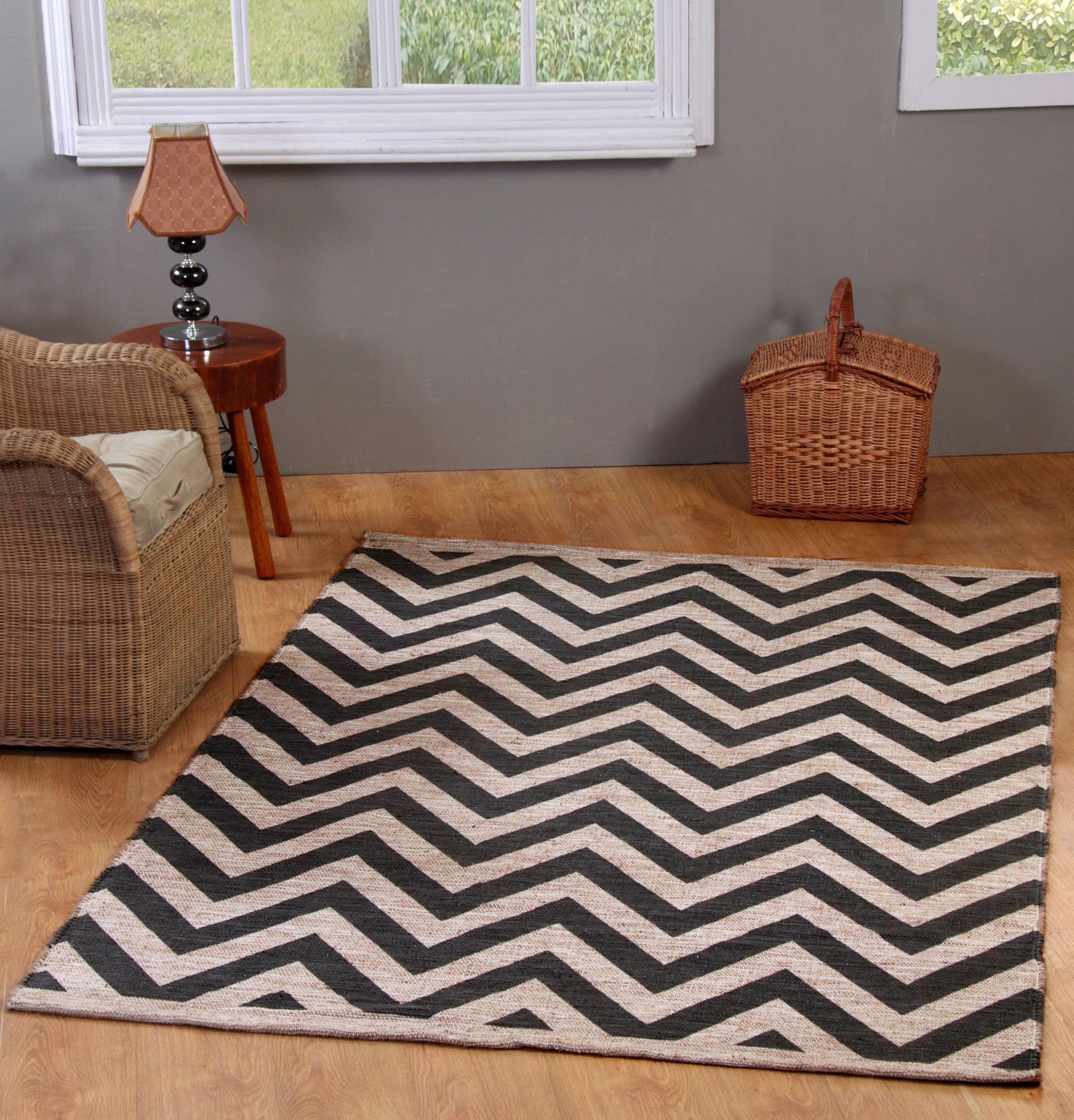 Chesapeake Jute/Cotton Printed Grey Chevron Area Rug (5'x7') - Walmart.com