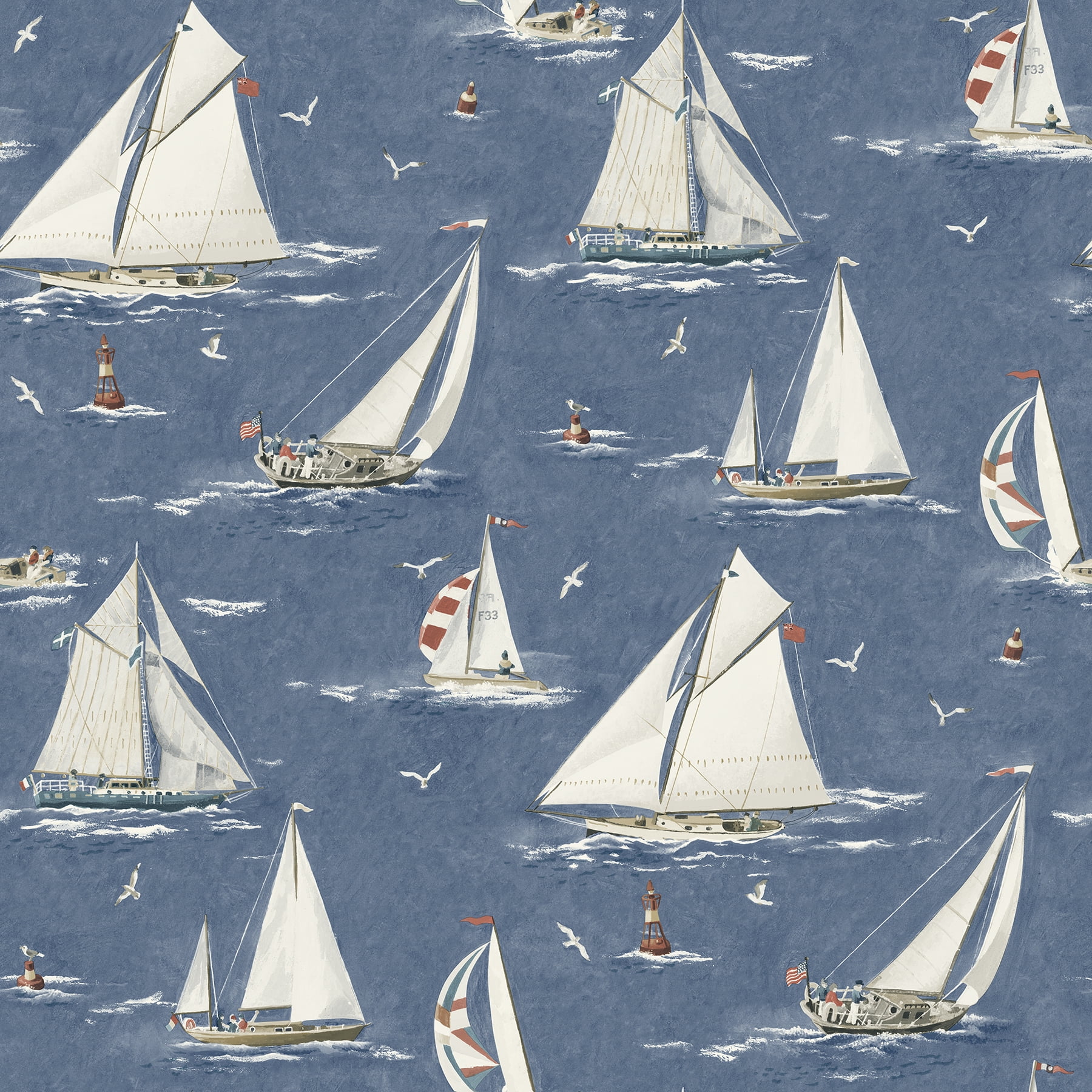 Chesapeake Leeward Navy Sailboat Wallpaper - Walmart.com