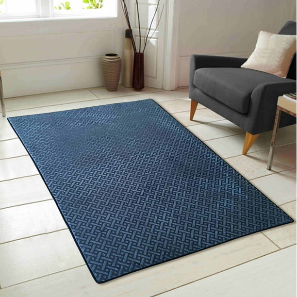 Chesapeake Memory Foam Geo Block Pattern Teal Accent Rug (48" x 66 ...