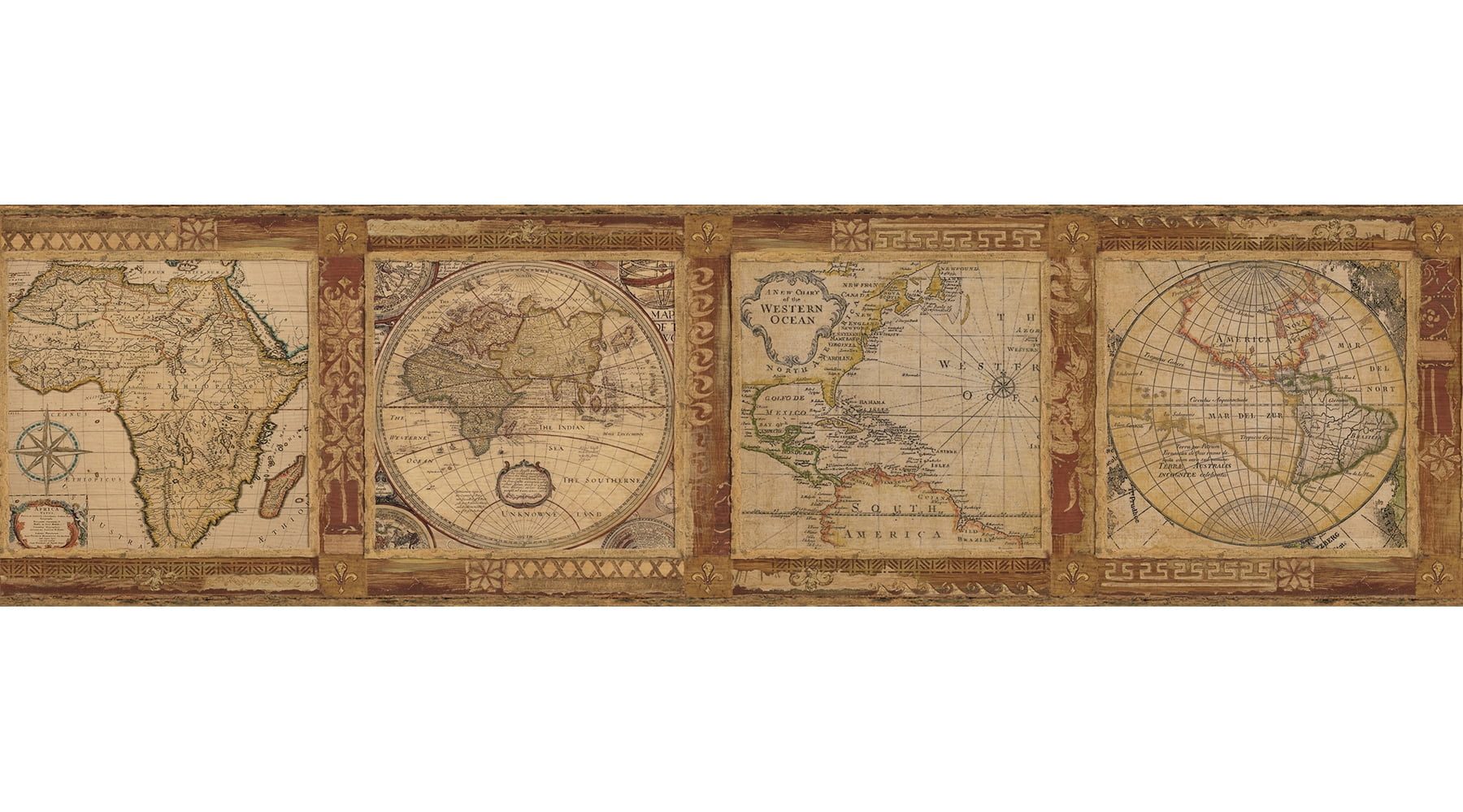 Chesapeake Oliver Burnt Sienna Map Border Prepasted Easy Walls ...