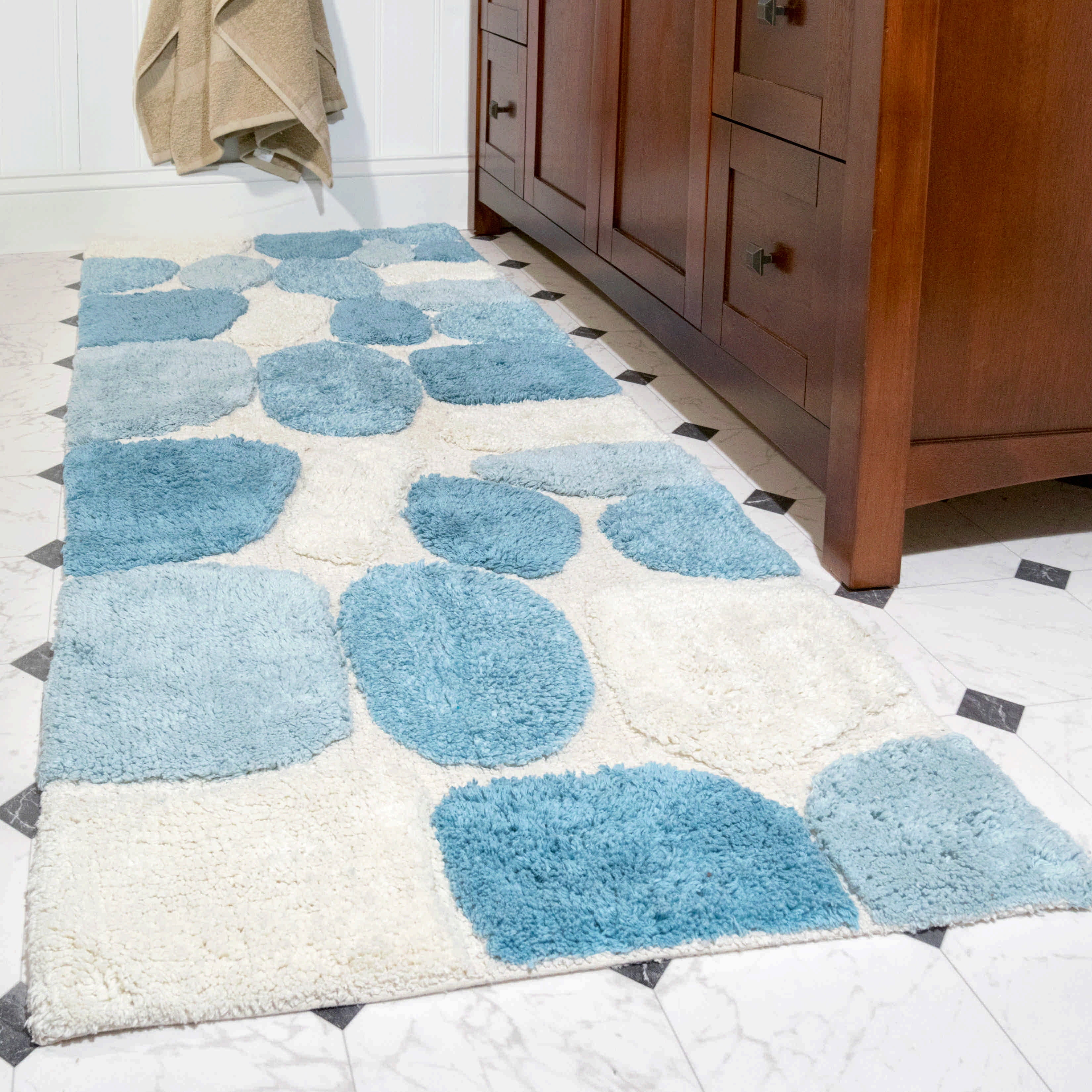 Chesapeake Aquamarine Bath Rug Runner, Pebble Pattern, 24x60, Anti-Skid ...